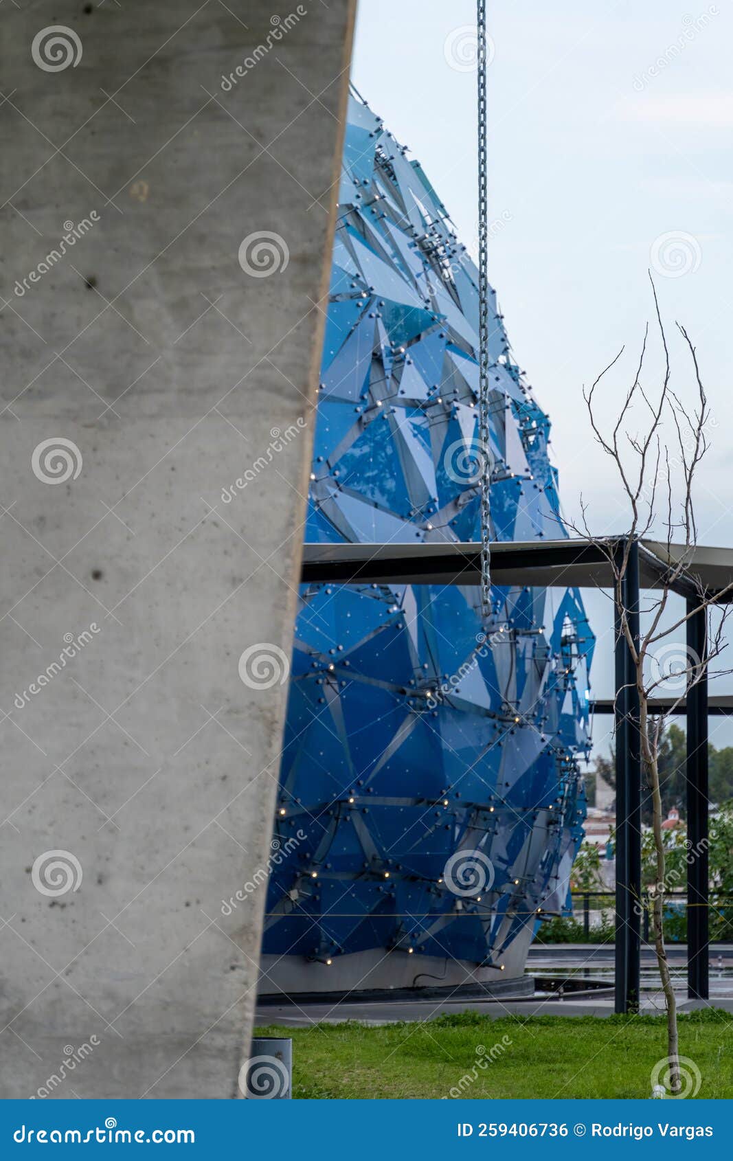Dome Shaped Building, with Colored Lights, Reflection in Water ...