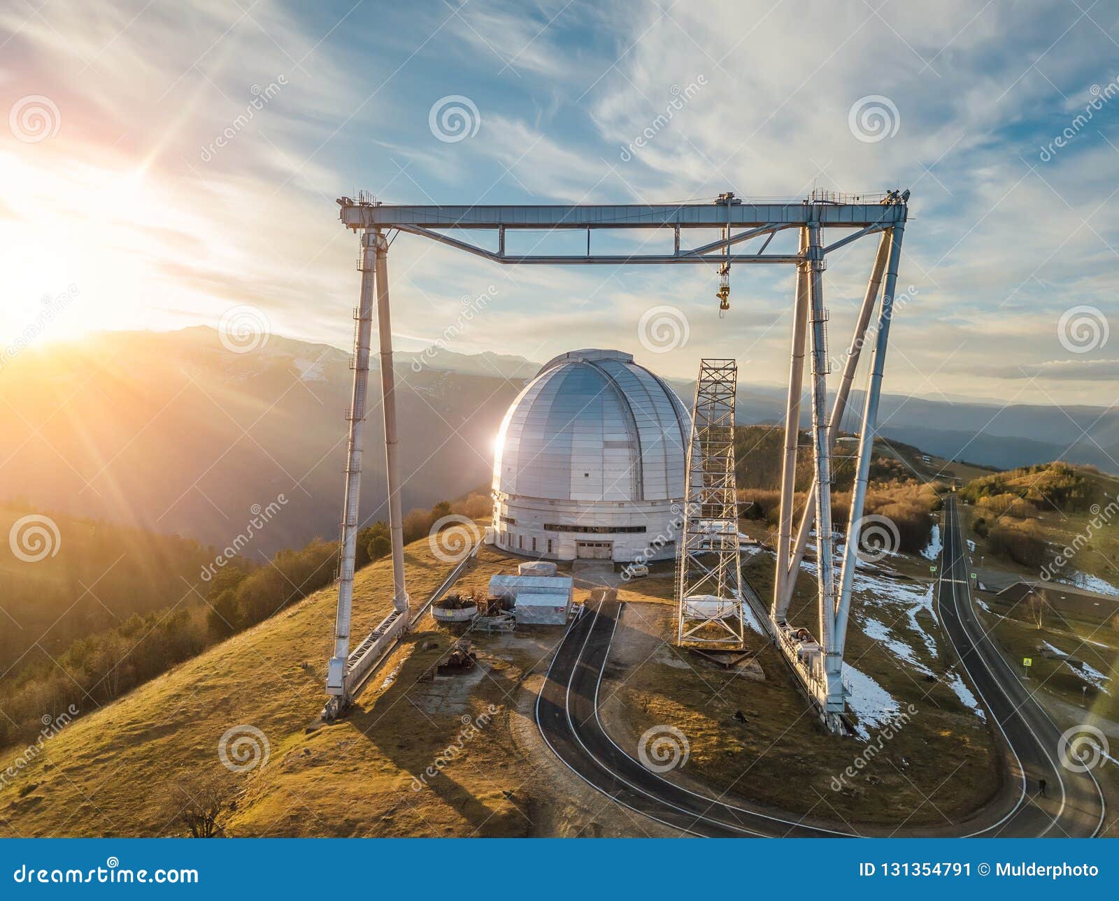 Dome of Special Astrophysical Observatory in the Evening. Aerial View ...