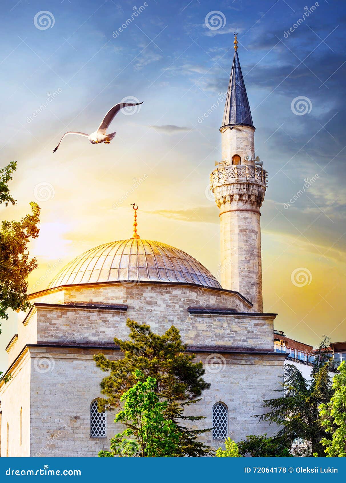 Dome and Spire of Mosque at Sunset Stock Photo - Image of famous, islam ...