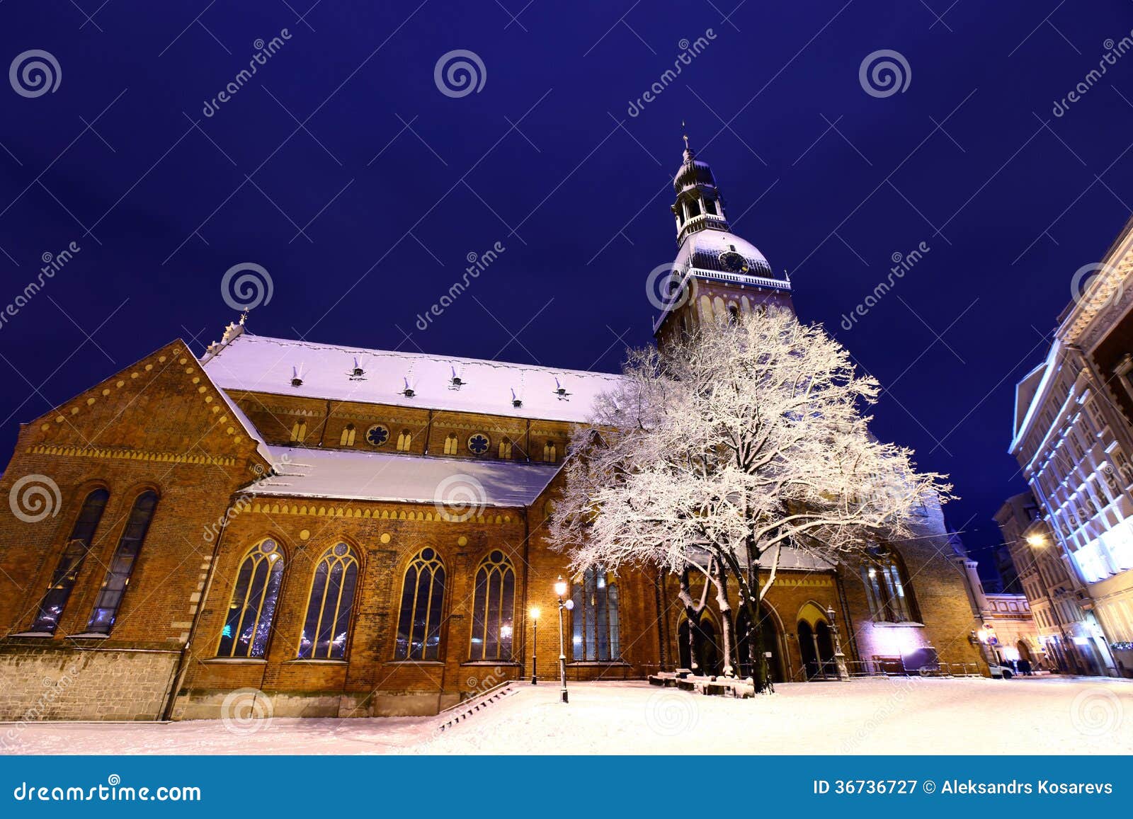 Dome Square at Night in Old Riga, Latvia Stock Image - Image of ...