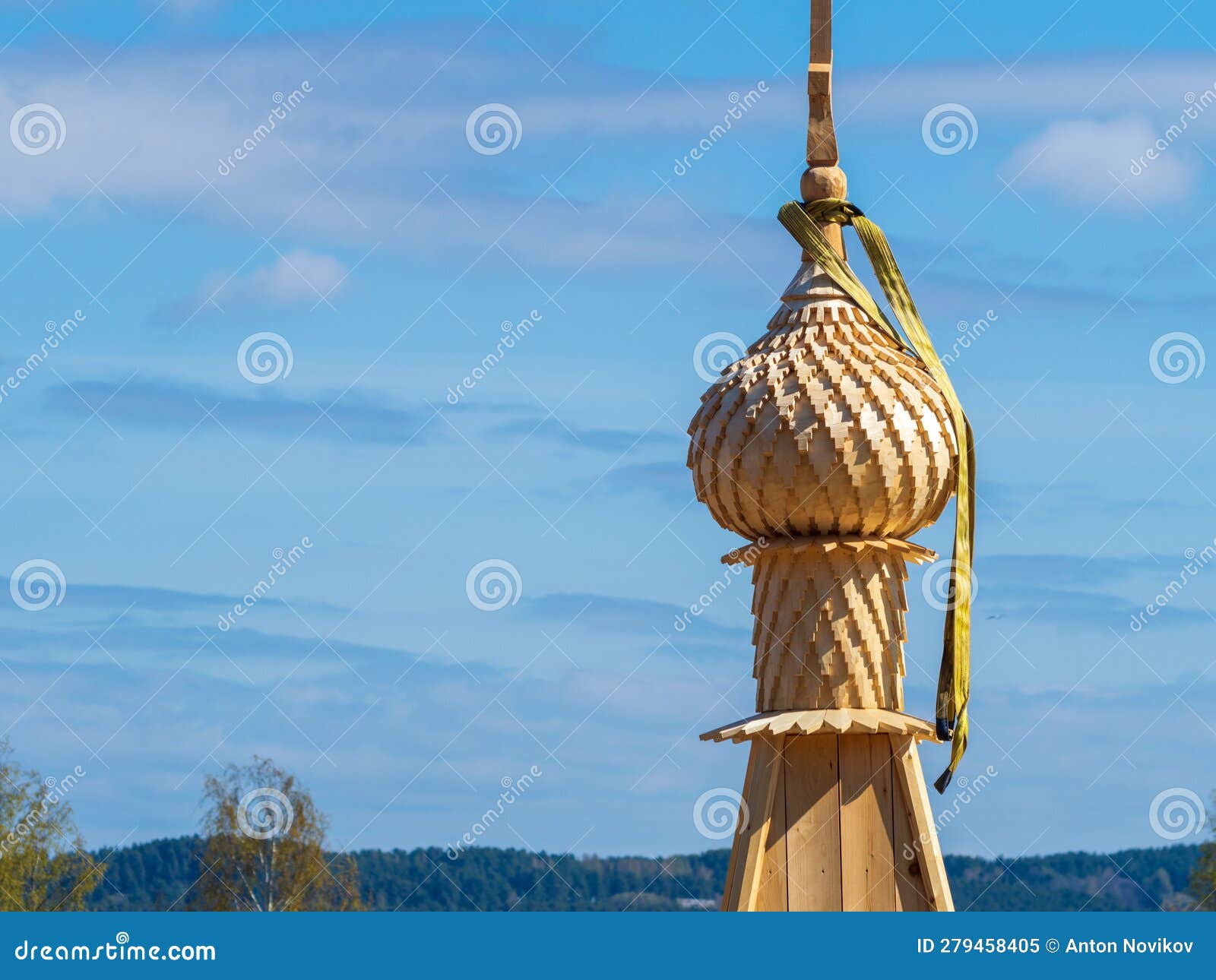 Dome of a Wooden Church with a Cable for Lifting Stock Image - Image of ...