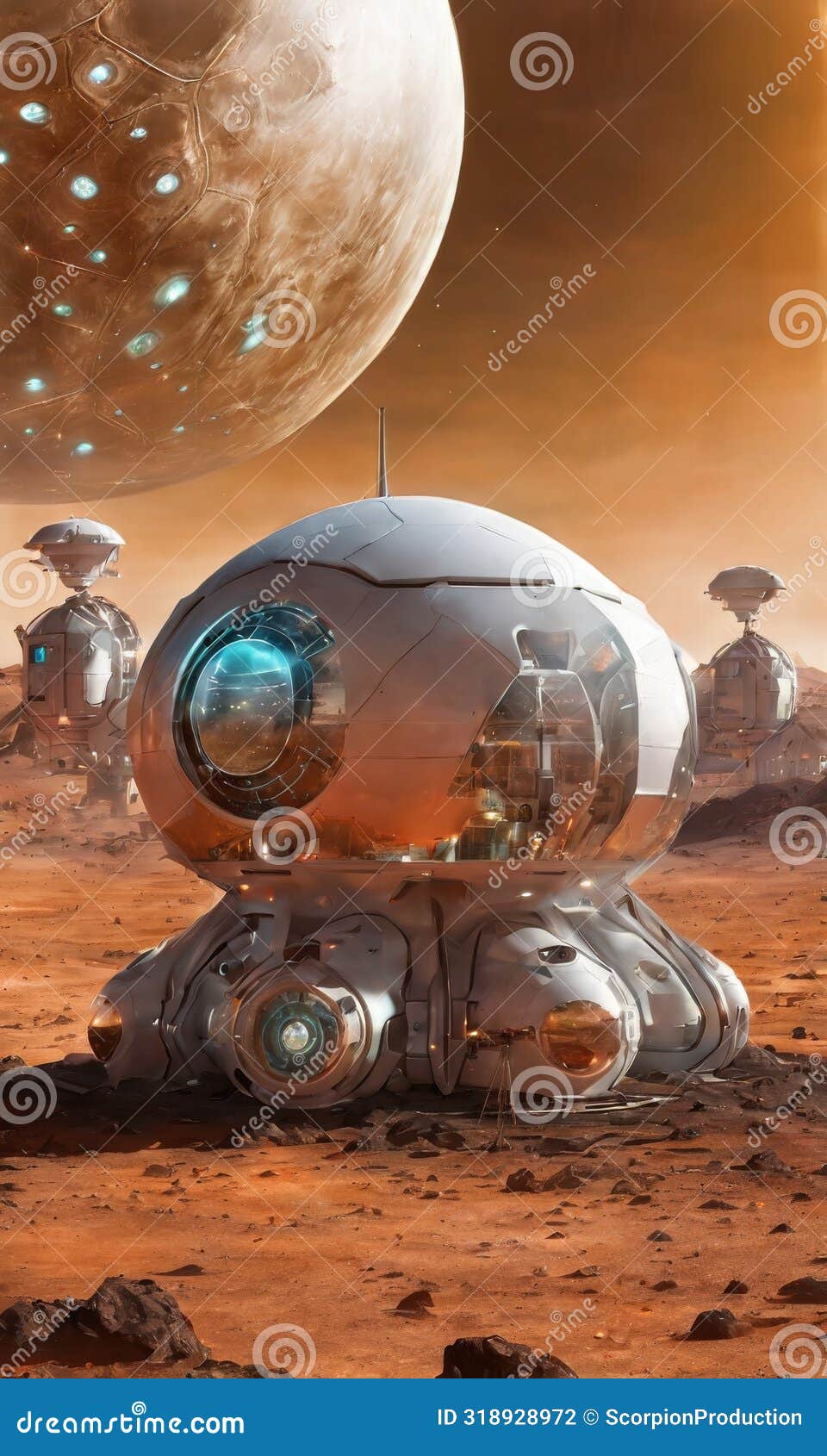 Futuristic Research Pods on a Mars-Like Planet Stock Photo - Image of ...