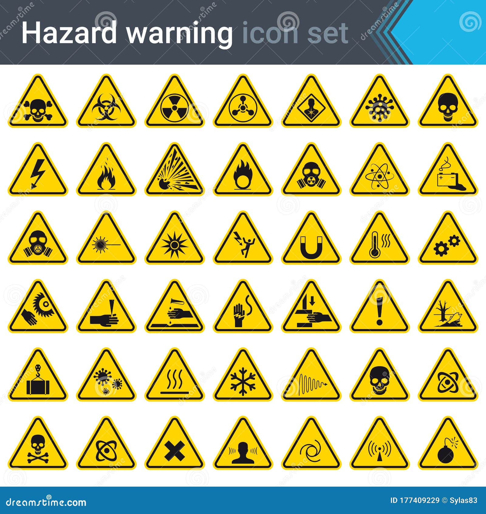 Hazard Warning Signs. Set Of Signs Warning About Danger. 42 High ...