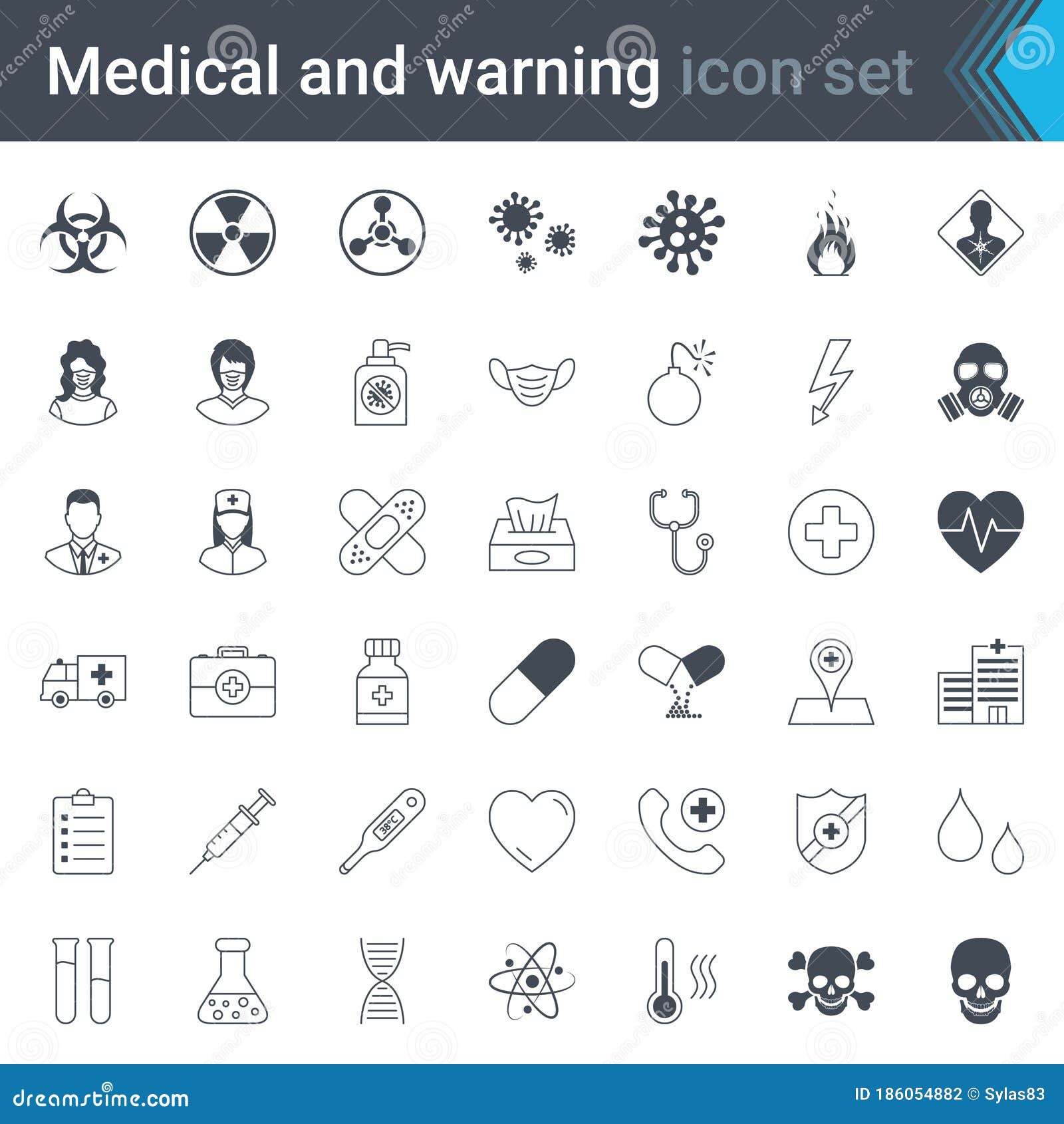 Medical, Warning and Hospital Stroked Icons. High Quality Hazard ...