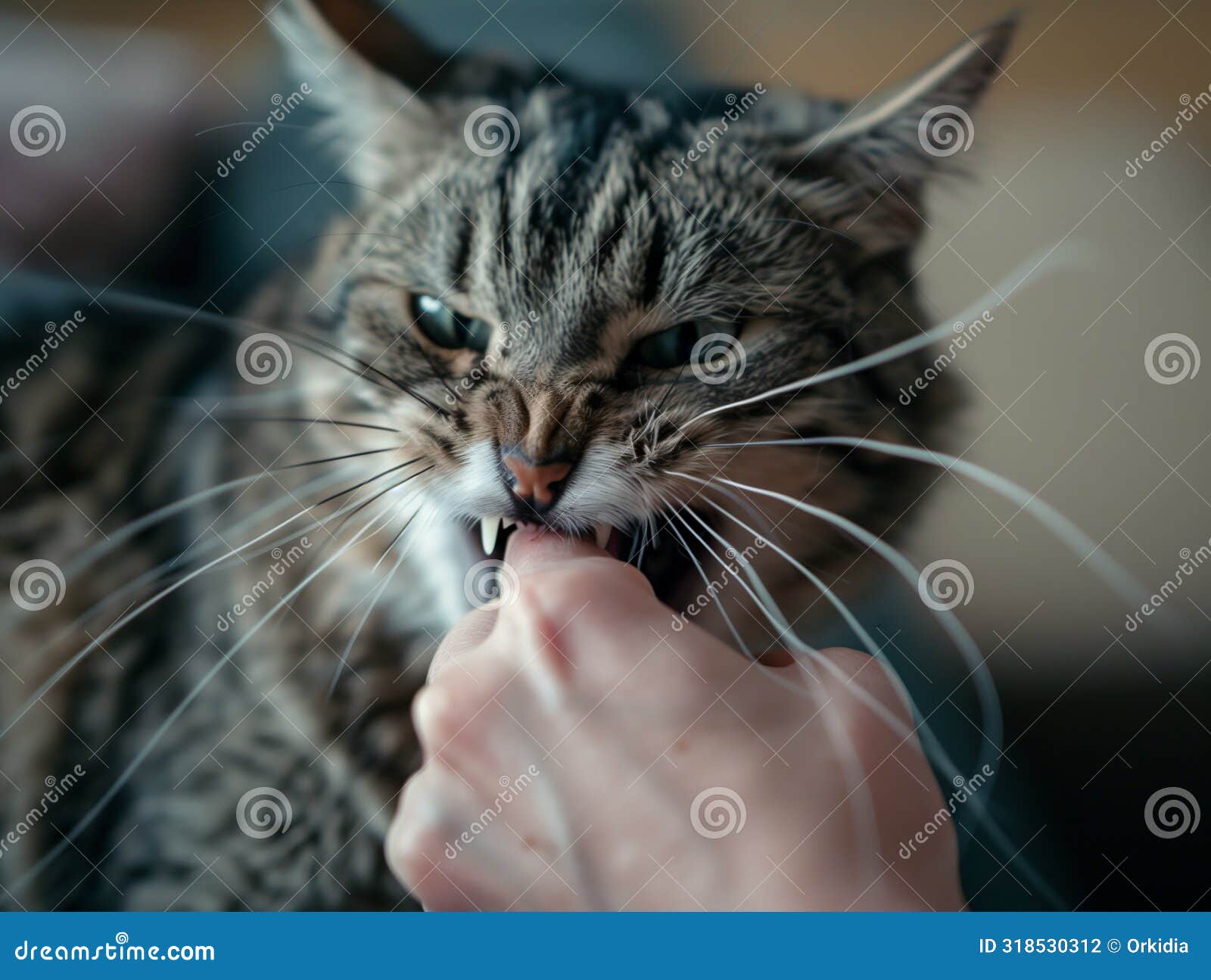 A Domestic Cat Biting a Human Hand Stock Illustration - Illustration of ...