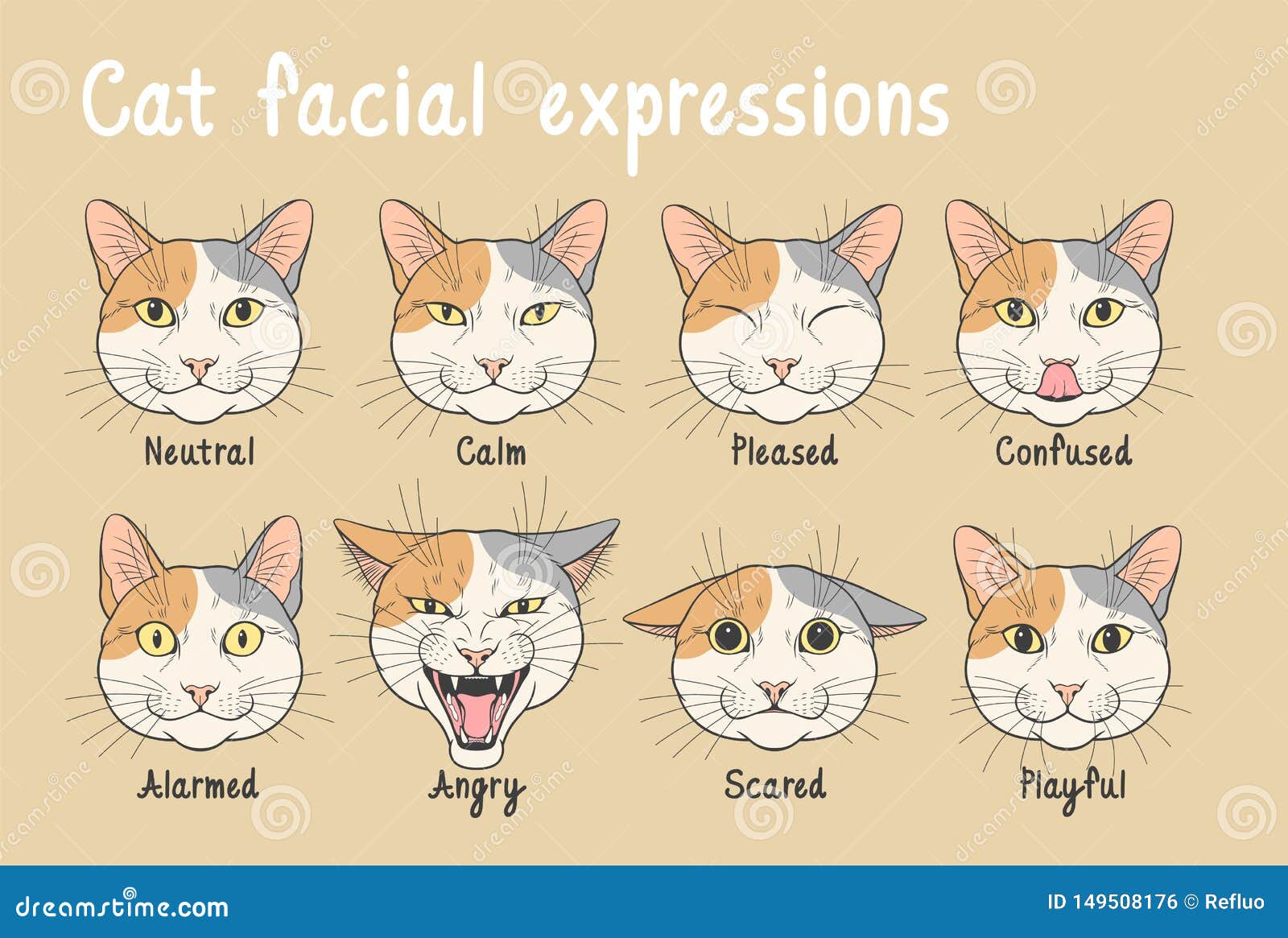Domestic Cat Facial Expressions Stock Vector Illustration Of Playful