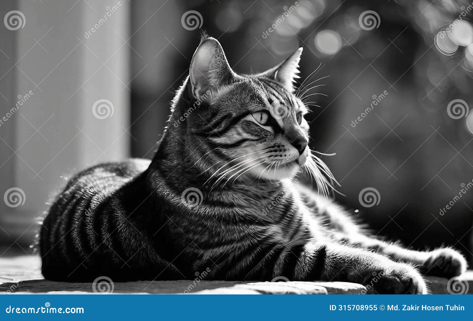 A Domestic Grey Cat Sitting Waiting Hall Stock Image - Image of feline ...