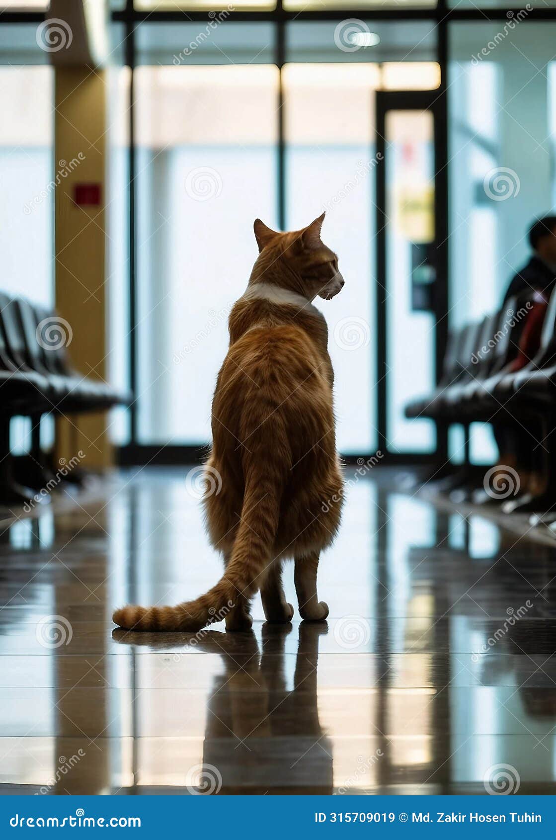 A Cute Domestic Cat Walking Waiting Hall Stock Image - Image of ...