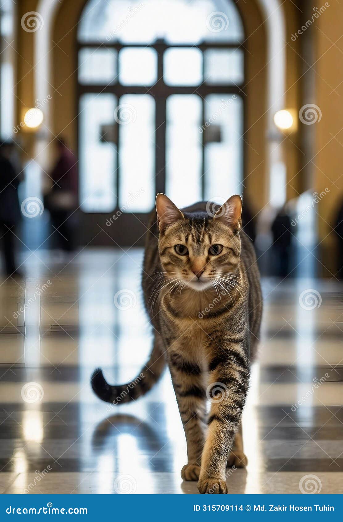 A Cute Color Domestic Cat Walking Waiting Hall Stock Photo - Image of ...