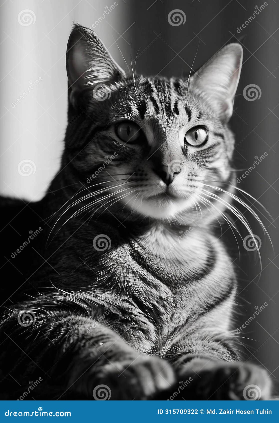 A Grey Domestic Cat Sitting Waiting Hall Stock Photo - Image of ...