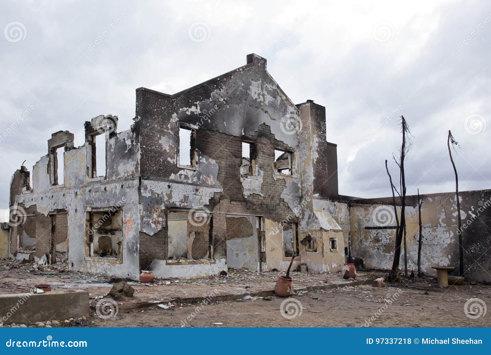 The House Is Destroyed. Cracks In Wall Of House. Destruction Of Old ...