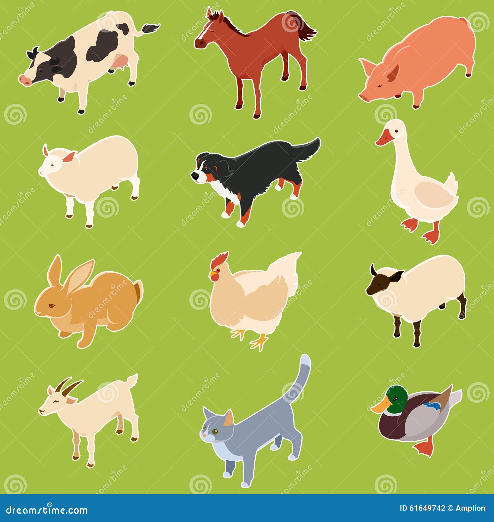 Domestic isometric animals stock vector. Illustration of design - 61649742