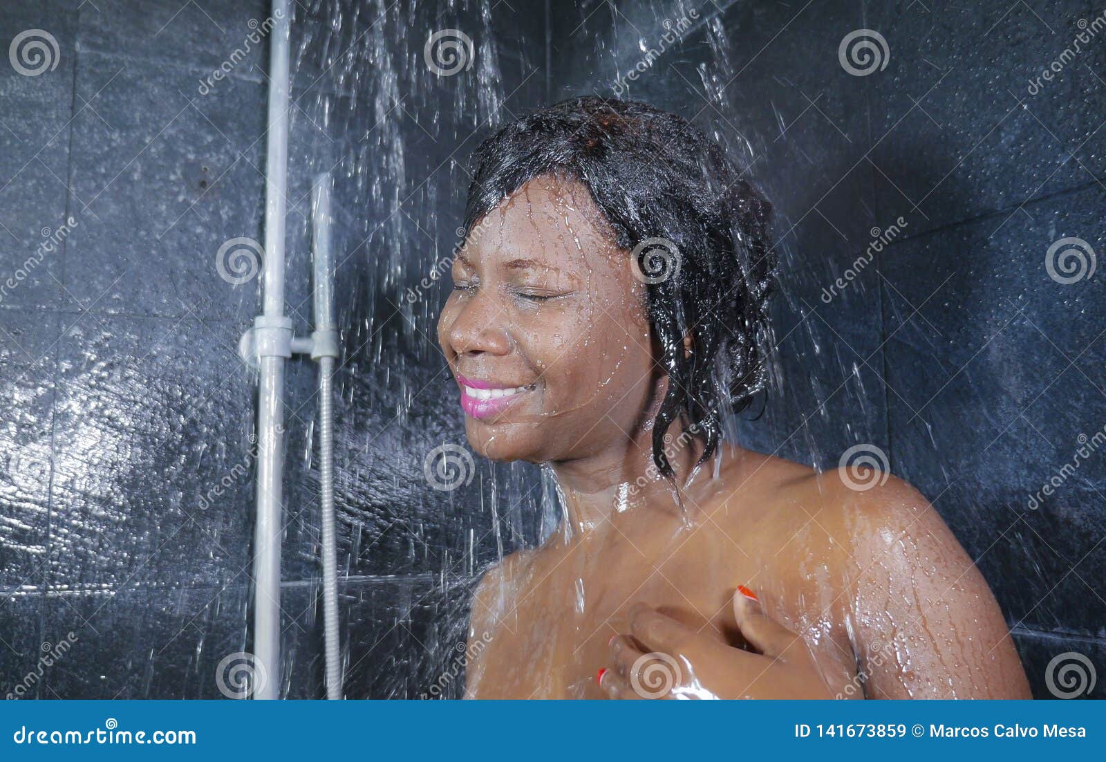 Domestic Lifestyle Portrait Of Young Happy And Beautiful Black Afro