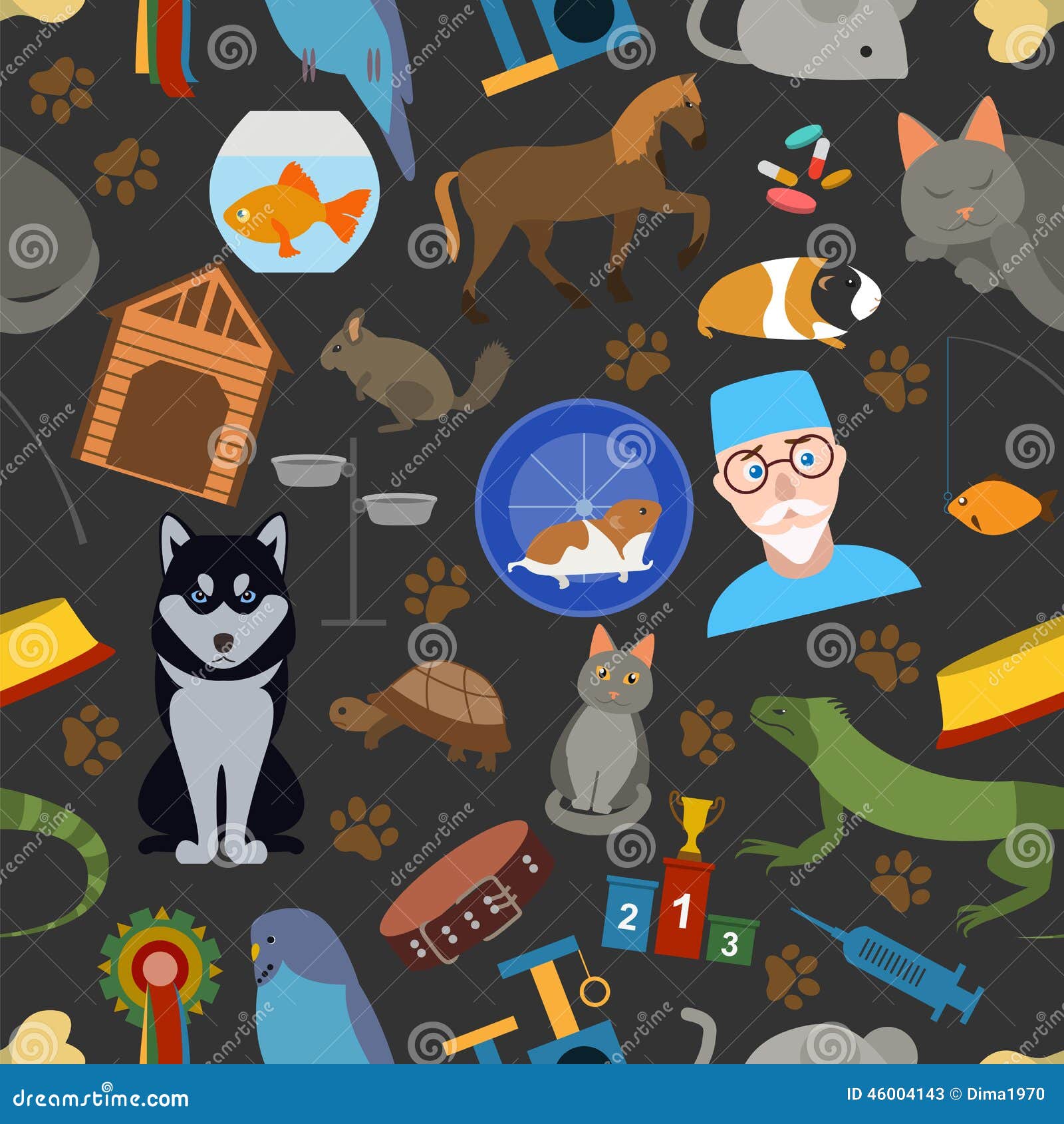 Domestic Pets Background. Pattern. Seamless Stock Vector - Illustration ...