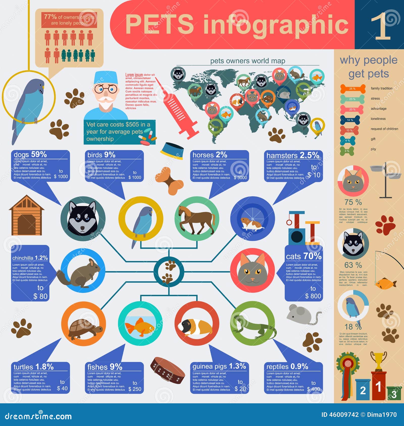 Domestic Pets Infographic Elements, Helthcare, Vet Stock Vector ...
