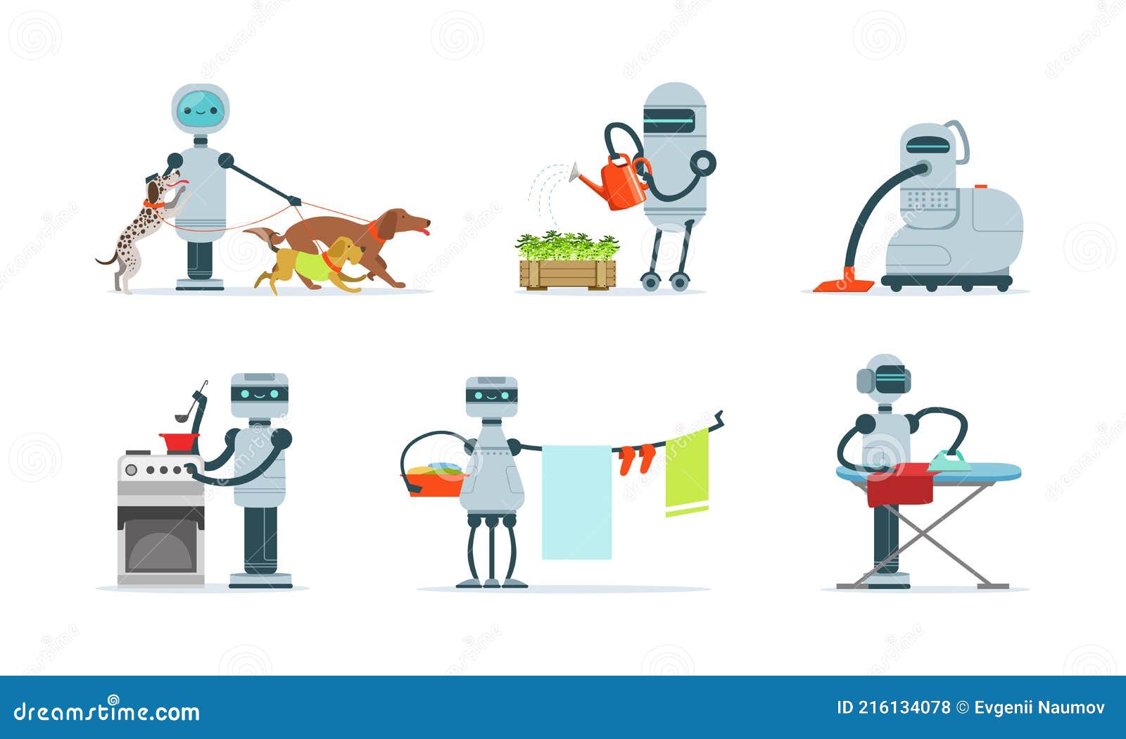 Housemaid Robots Characters Set, Home Robotic Assistant Helping People ...