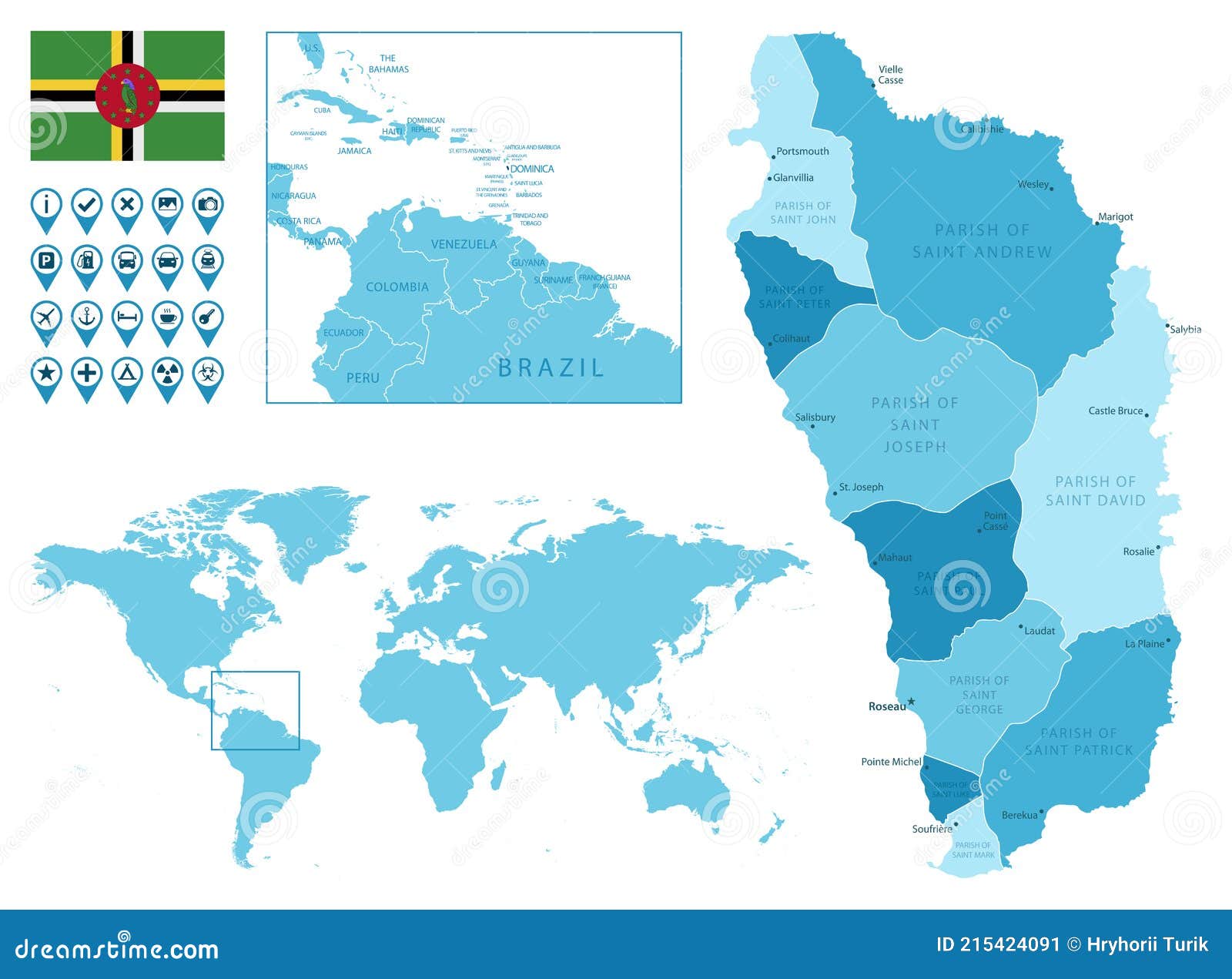 Dominica Detailed Map Highlighted On Blue Rounded World Map Vector ... Dominica Detailed Map Highlighted On Blue Rounded World Map Vector ...