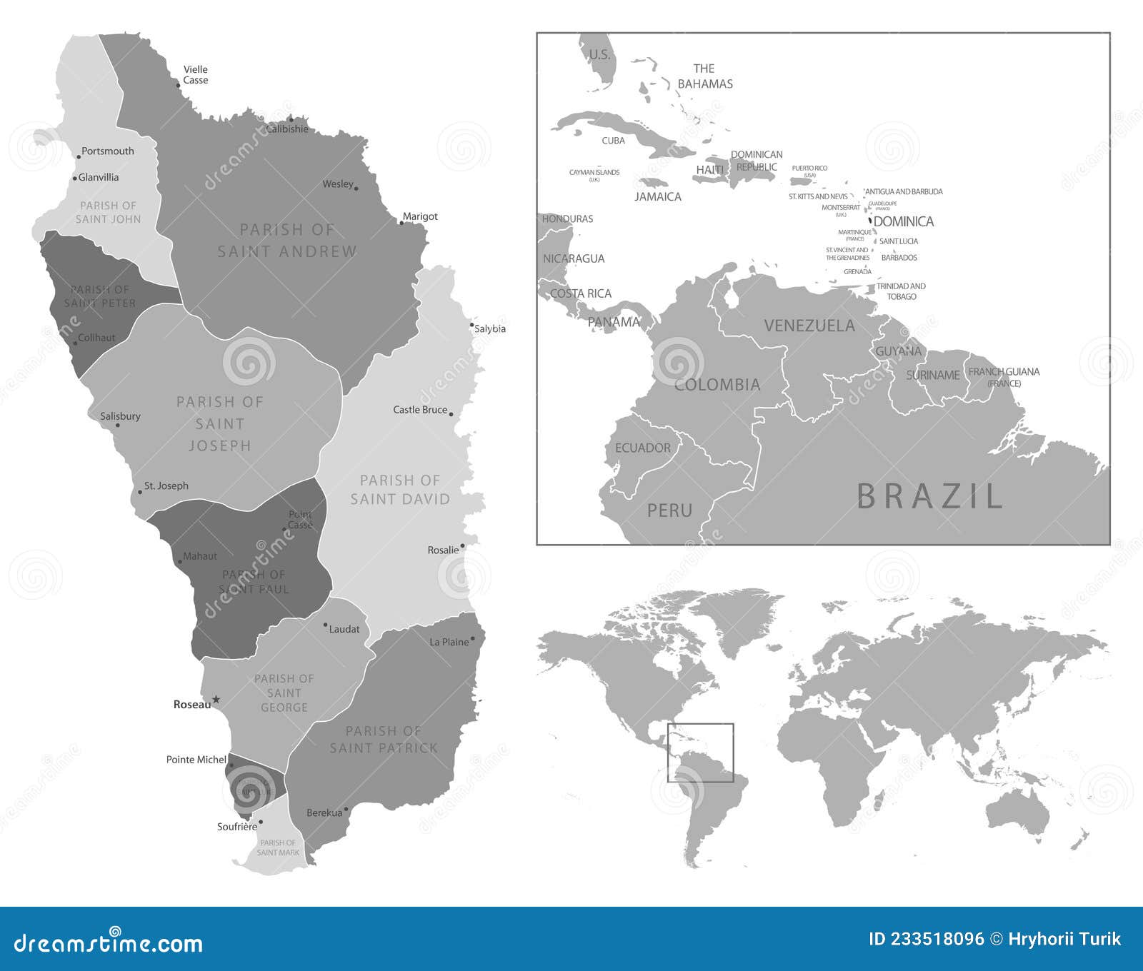 Dominica Map. Black Silhouette Country Map Isolated On White Background ...