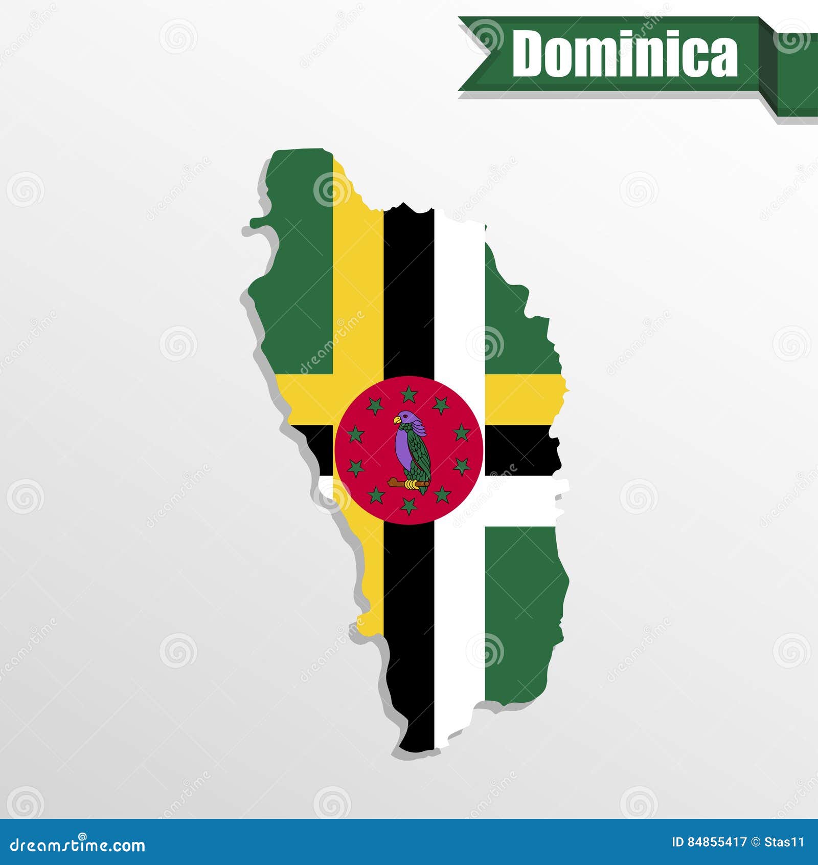 Dominica Map with Flag Inside and Ribbon Stock Vector - Illustration of ...