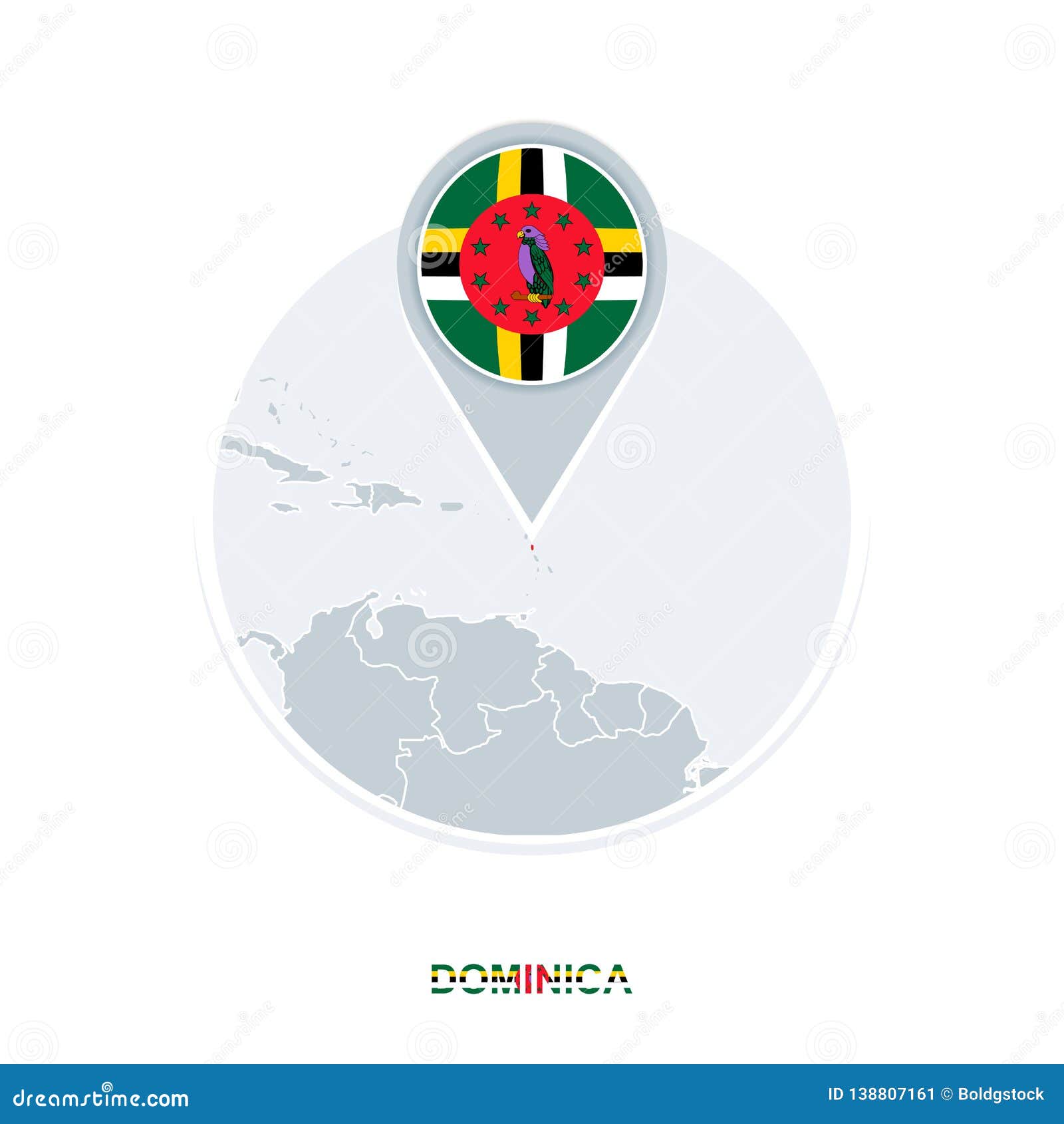 Dominica Map and Flag, Vector Map Icon with Highlighted Dominica Stock ...