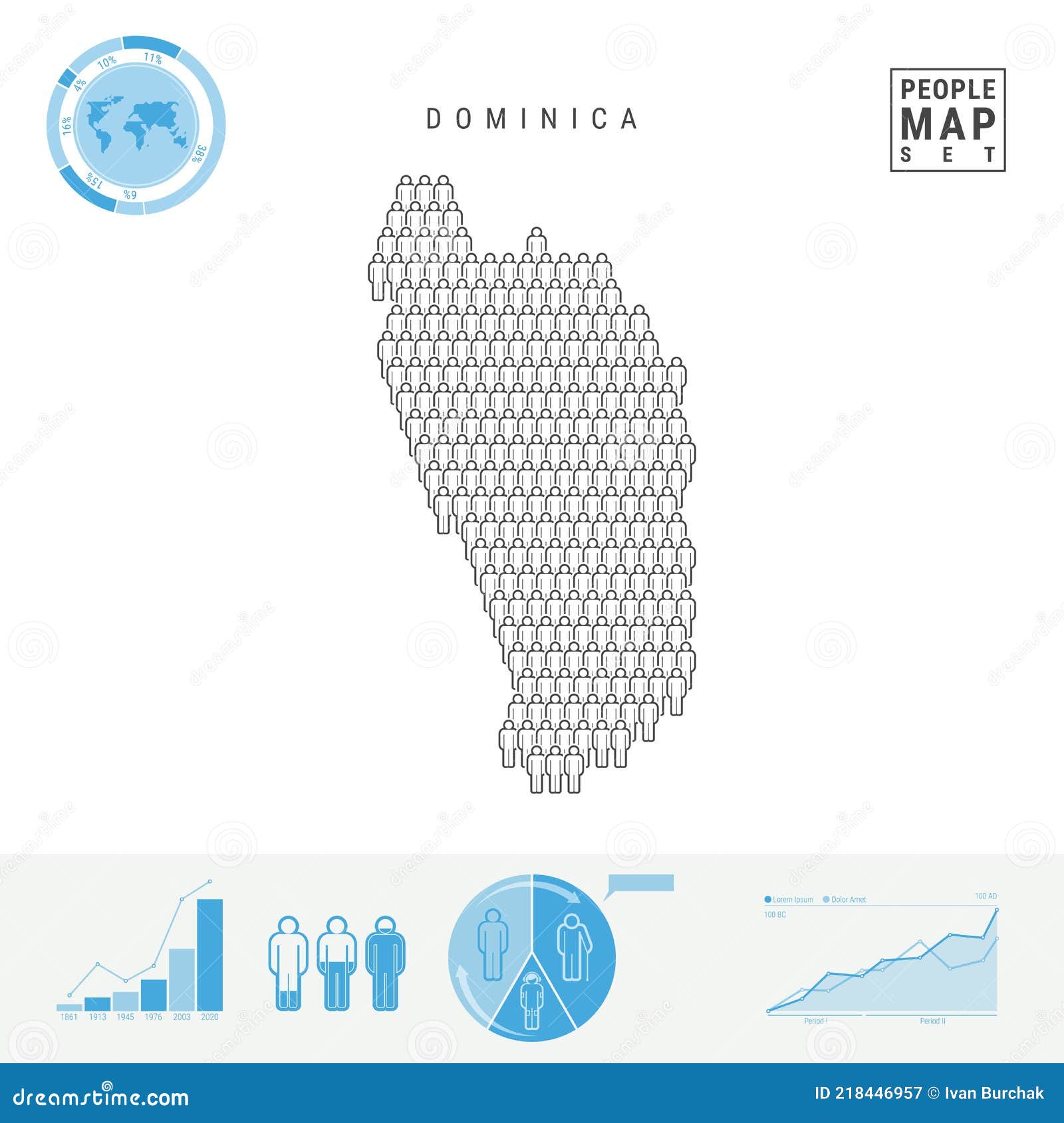 Dominica People Icon Map. Stylized Vector Silhouette of Dominica ...