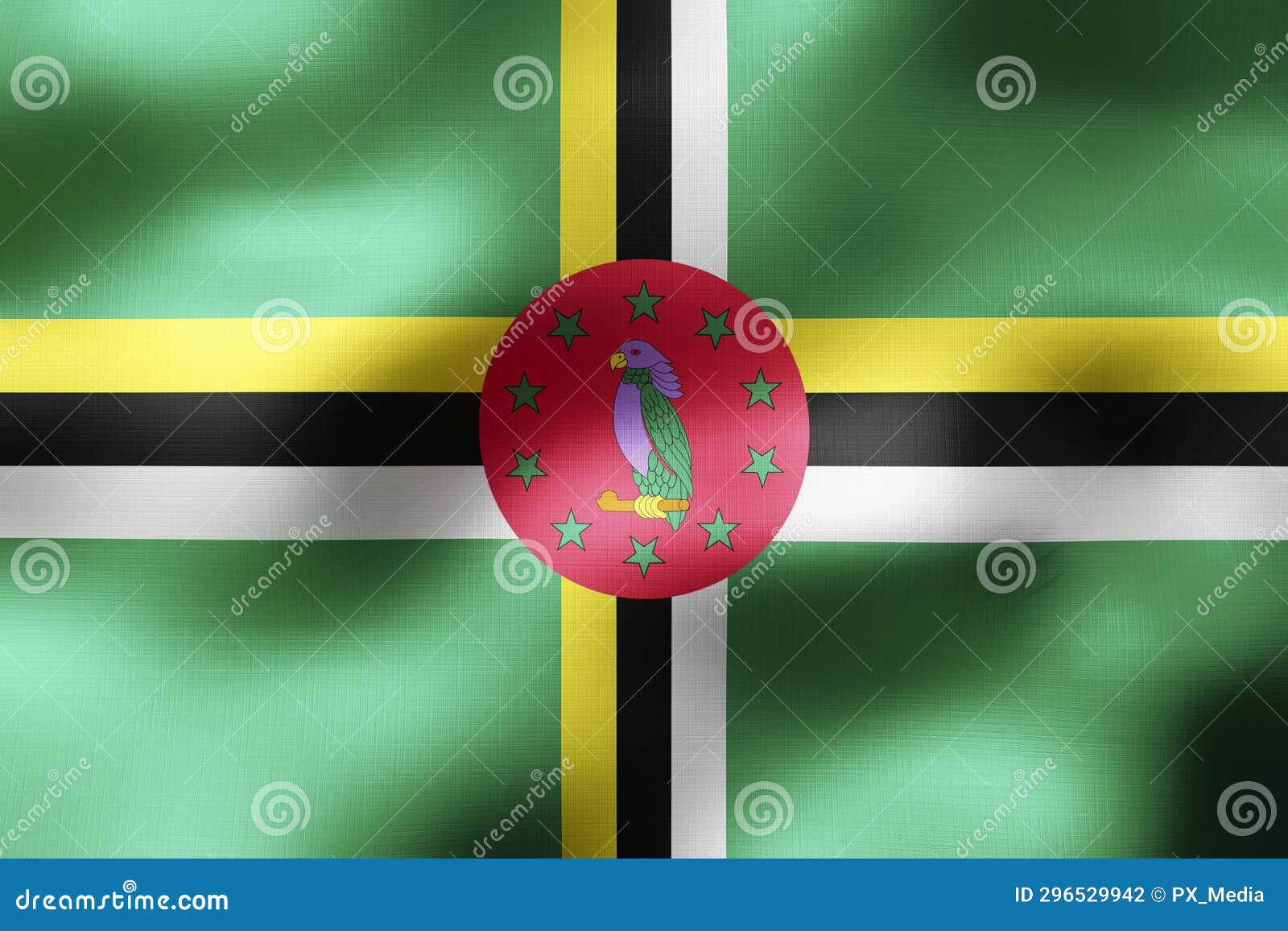 Dominica - Textile Flag - 3d Illustration Stock Illustration ...