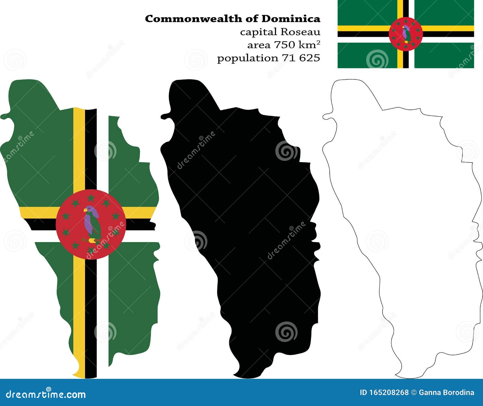 Dominica Vector Map, Flag, Borders, Mask , Capital, Area and Population ...