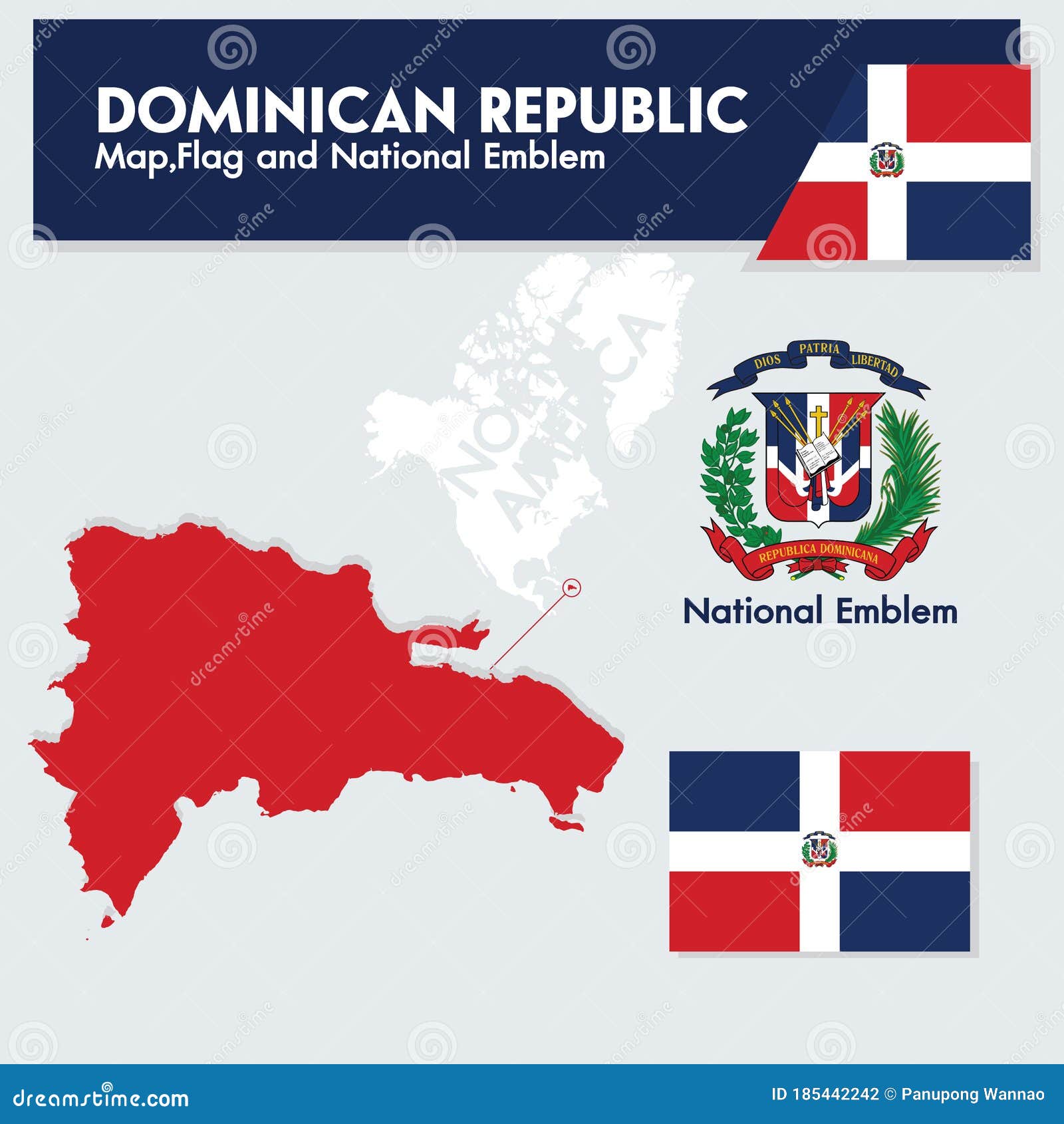 Map of DOMINICAN REP. Flag and National Emblem Stock Vector ...
