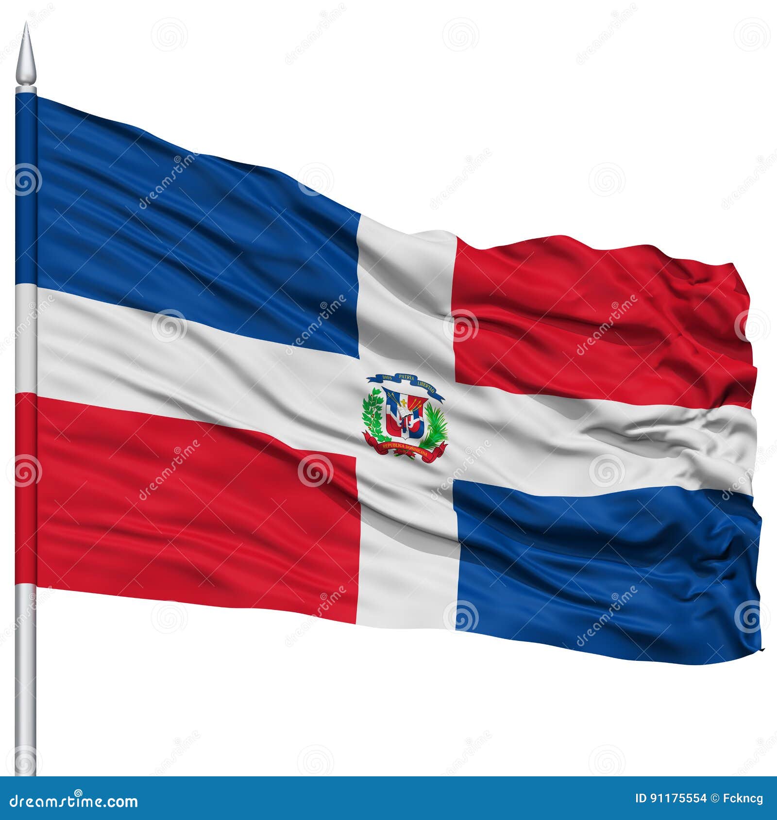 Dominican Republic Flag on Flagpole Stock Illustration - Illustration ...