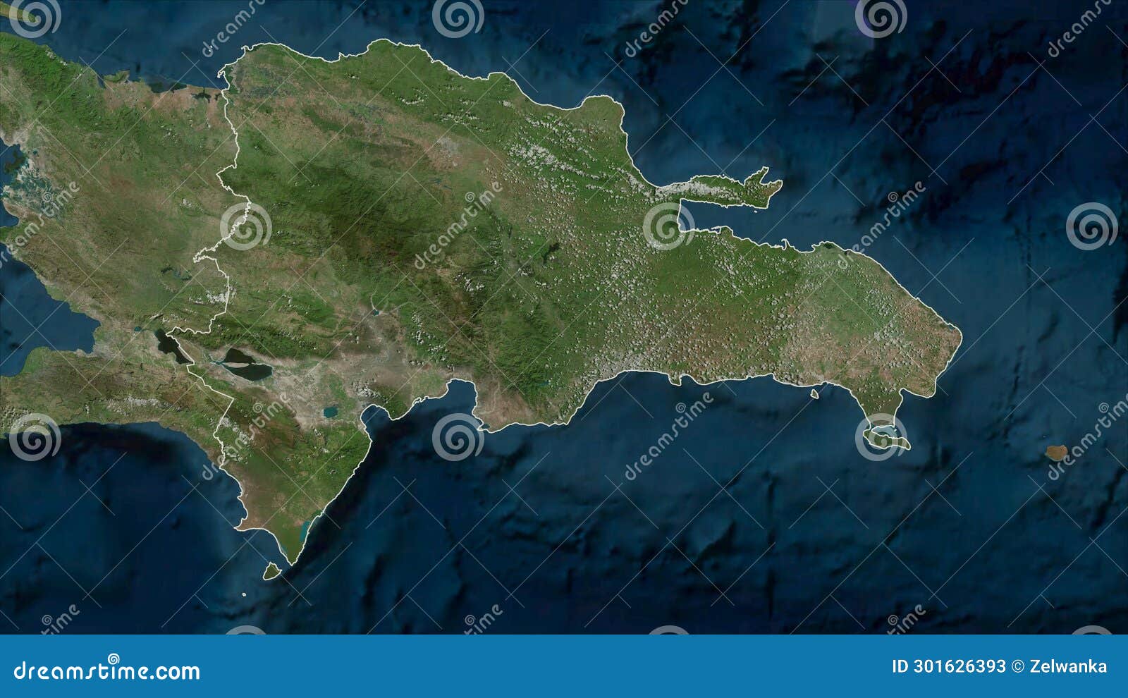Dominican Republic Outlined. High-res Satellite Stock Illustration ...