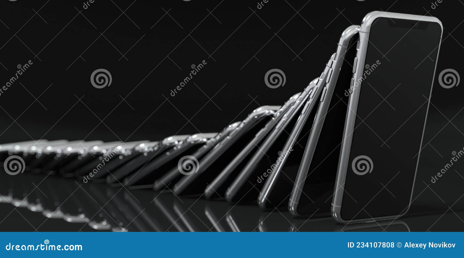 Domino Effect. Falling Smartphones, Conceptual 3d Rendering Stock ...