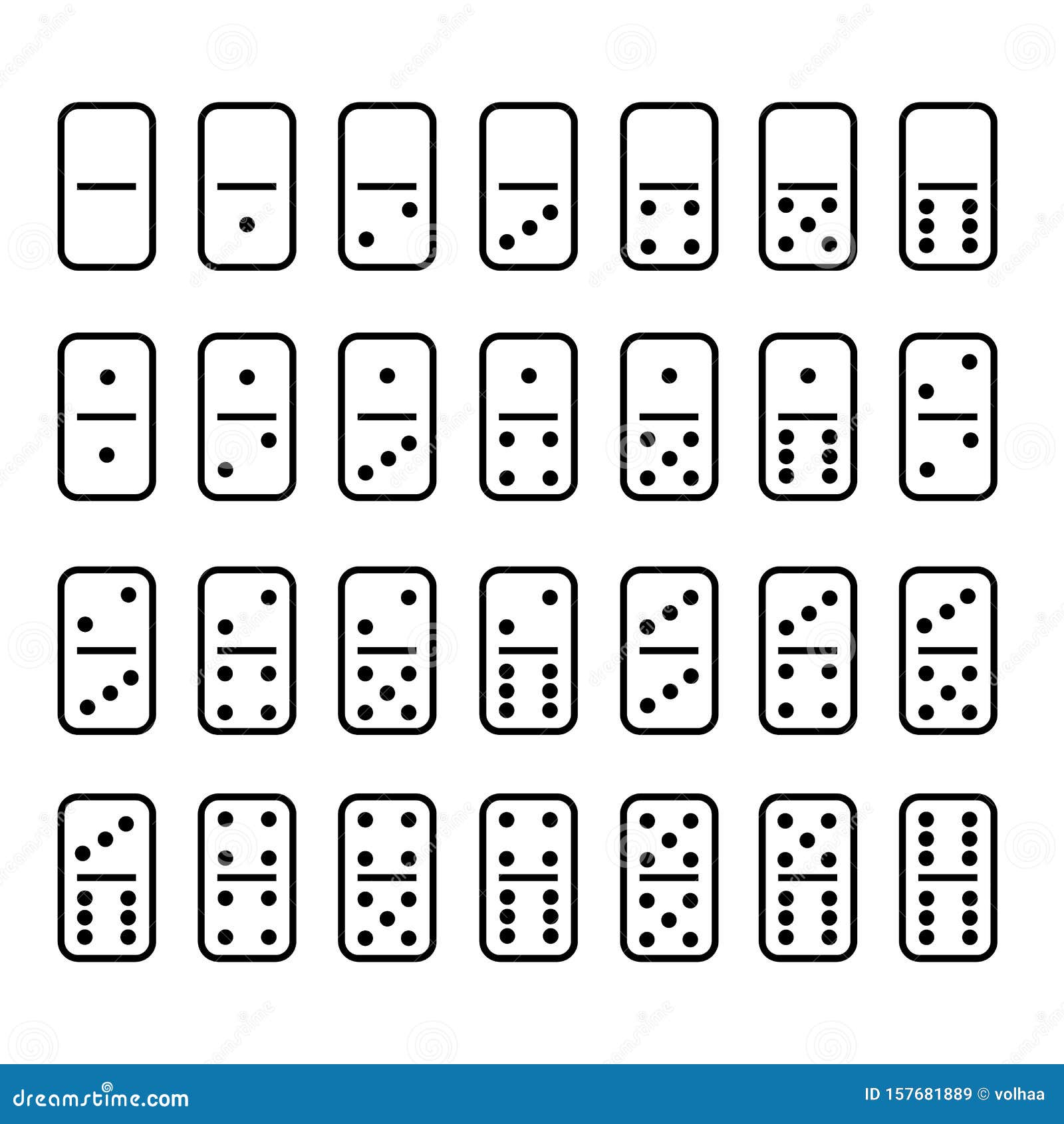 Domino Full Set. Dominoes Bones Signs Isolated On White. Vector ...