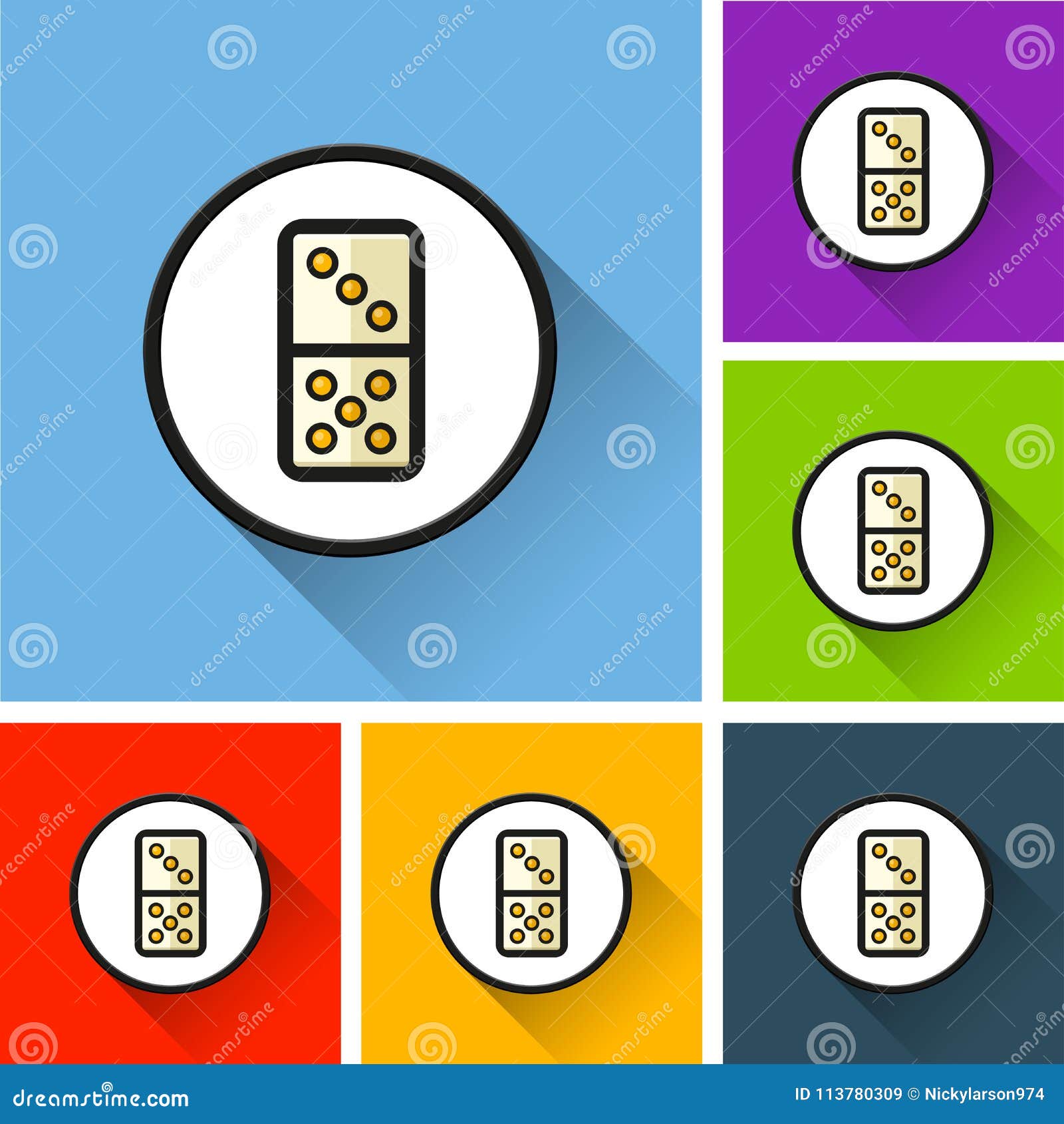 Domino Icons with Long Shadow Stock Vector - Illustration of button ...