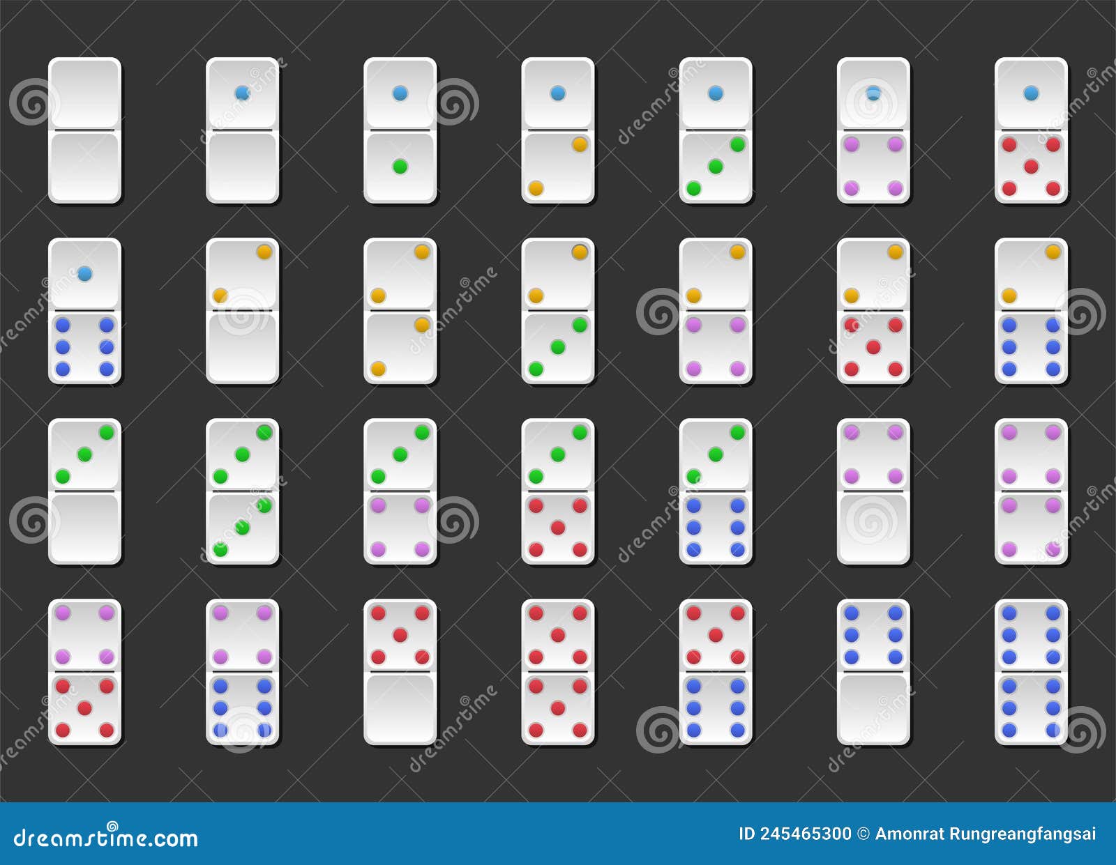 Domino Pieces Icon Set, White Pieces with Colors Dot Gradient Style ...