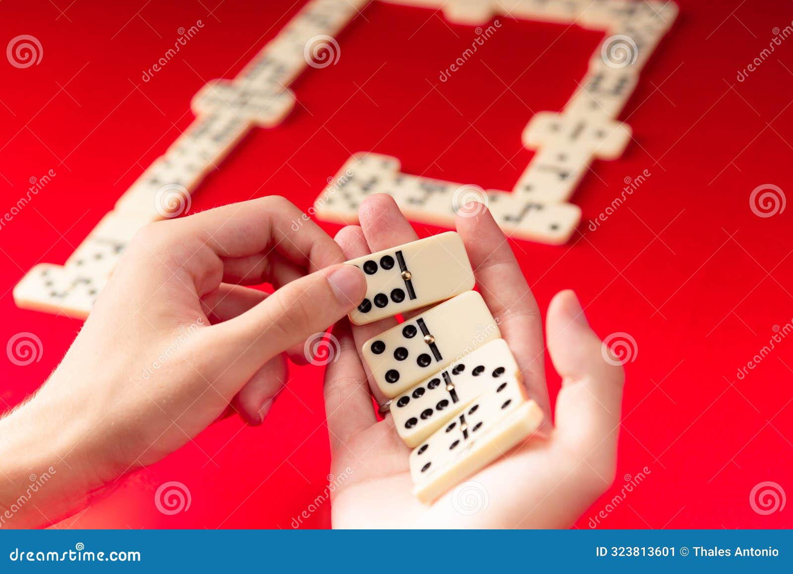 Domino Players Hands Holding Rectangular Number Blocks. Board Game ...