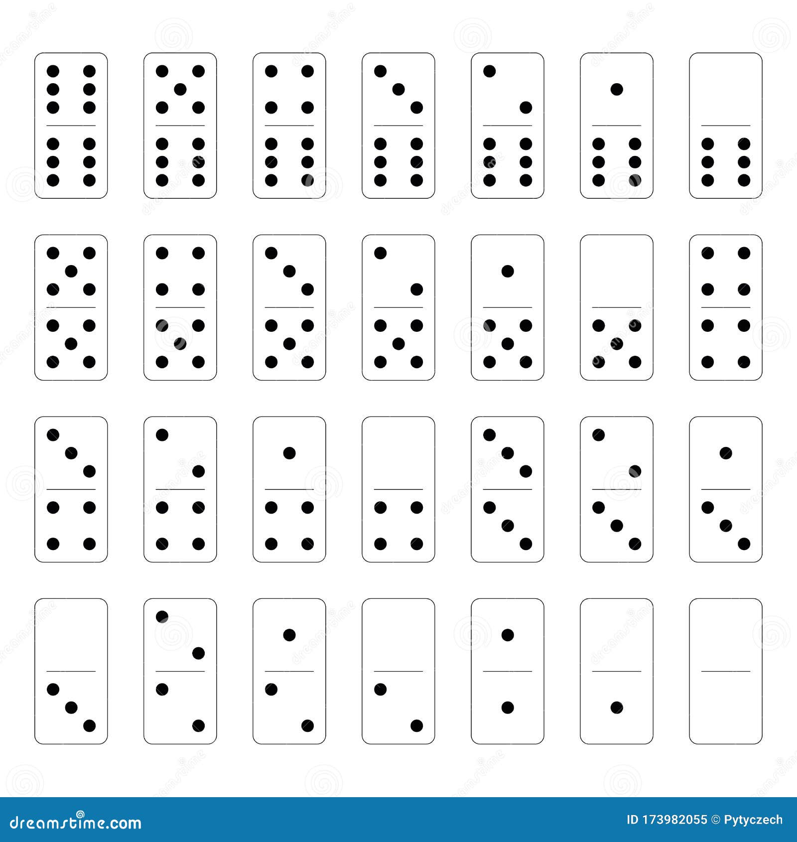 Domino Set of 28 Tiles. White Pieces with Black Dots Stock Vector ... Domino Set of 28 Tiles. White Pieces with Black Dots Stock Vector ...