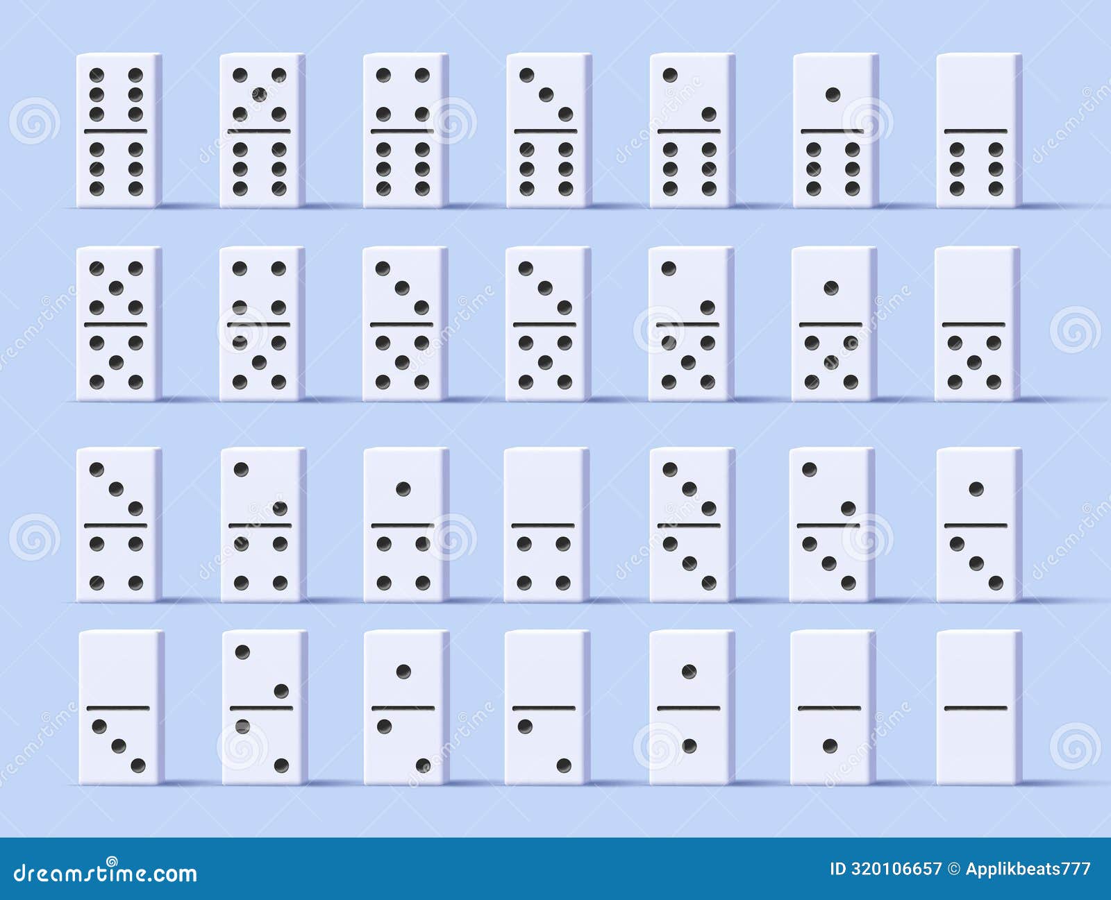 Domino Set Vector Realistic 3D Bricks Illustration. White Bones with ...