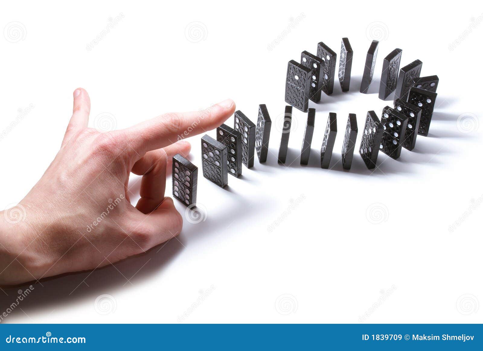 Dominoe with Hand Isolated on White Stock Image - Image of fall, pushes ...