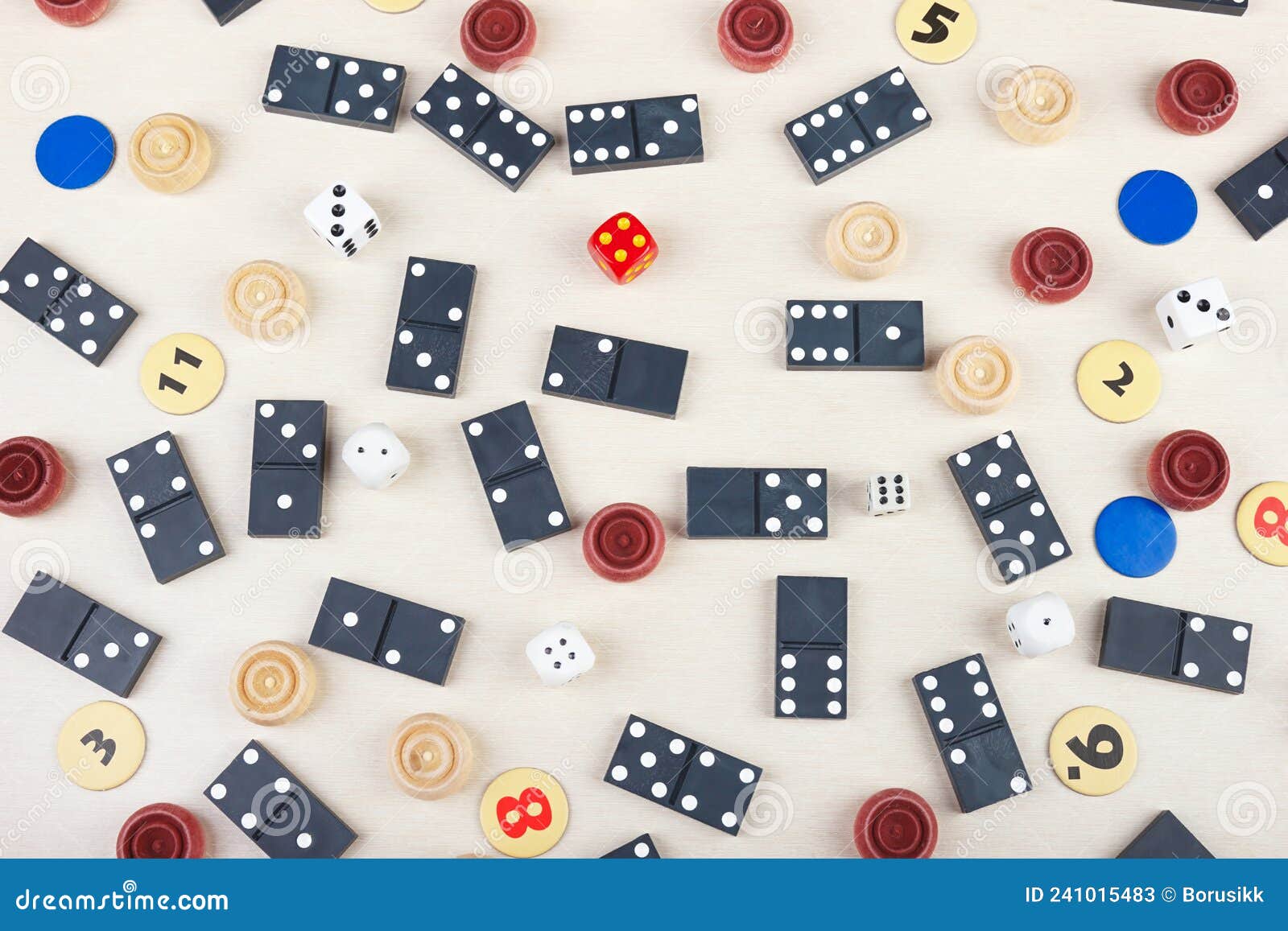 Dominoes, Chips, Dice and Checkers for Board Games on Light Table. View ...