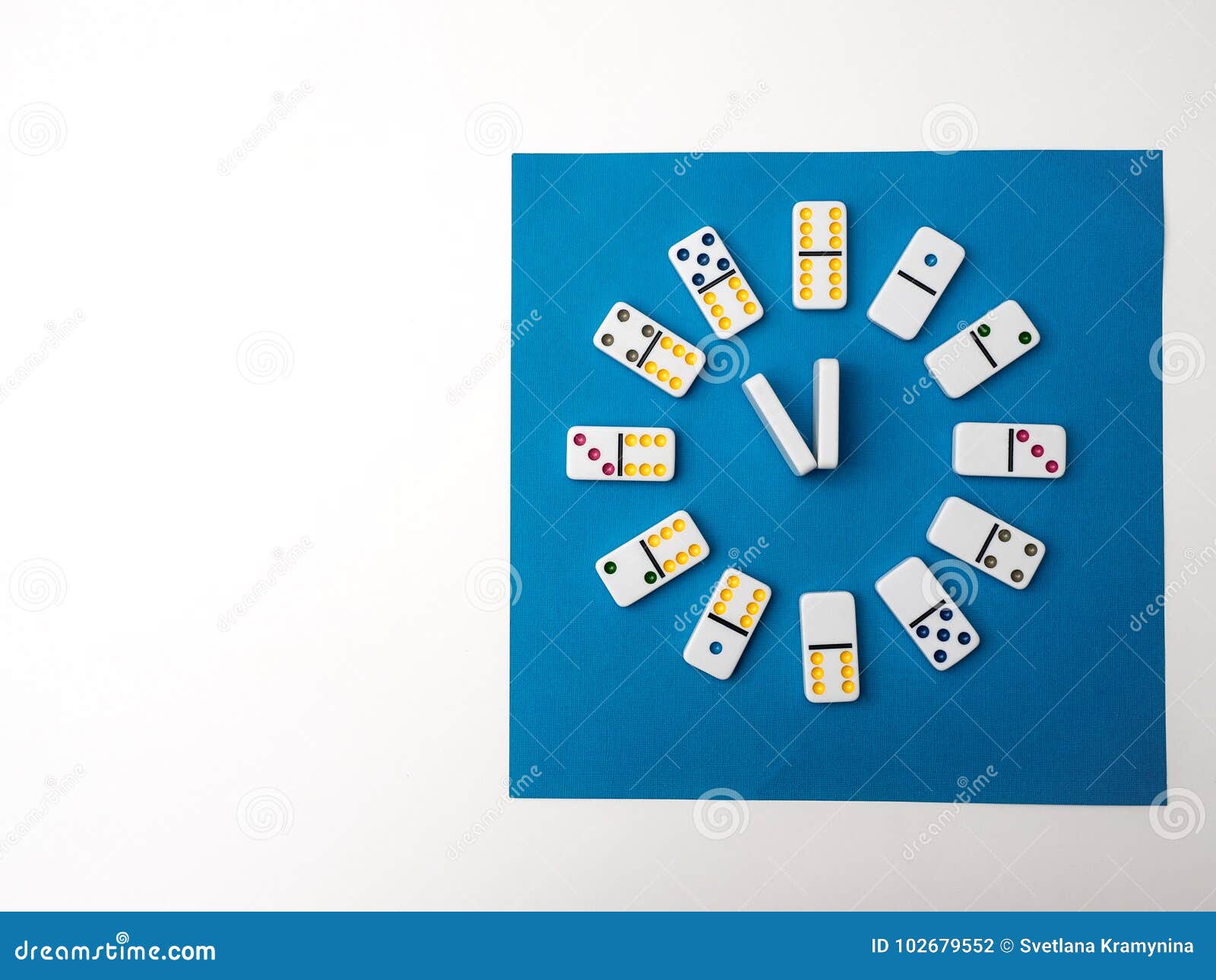 Dominoes Clock on White Blue Background. Time To Play Stock Photo ...