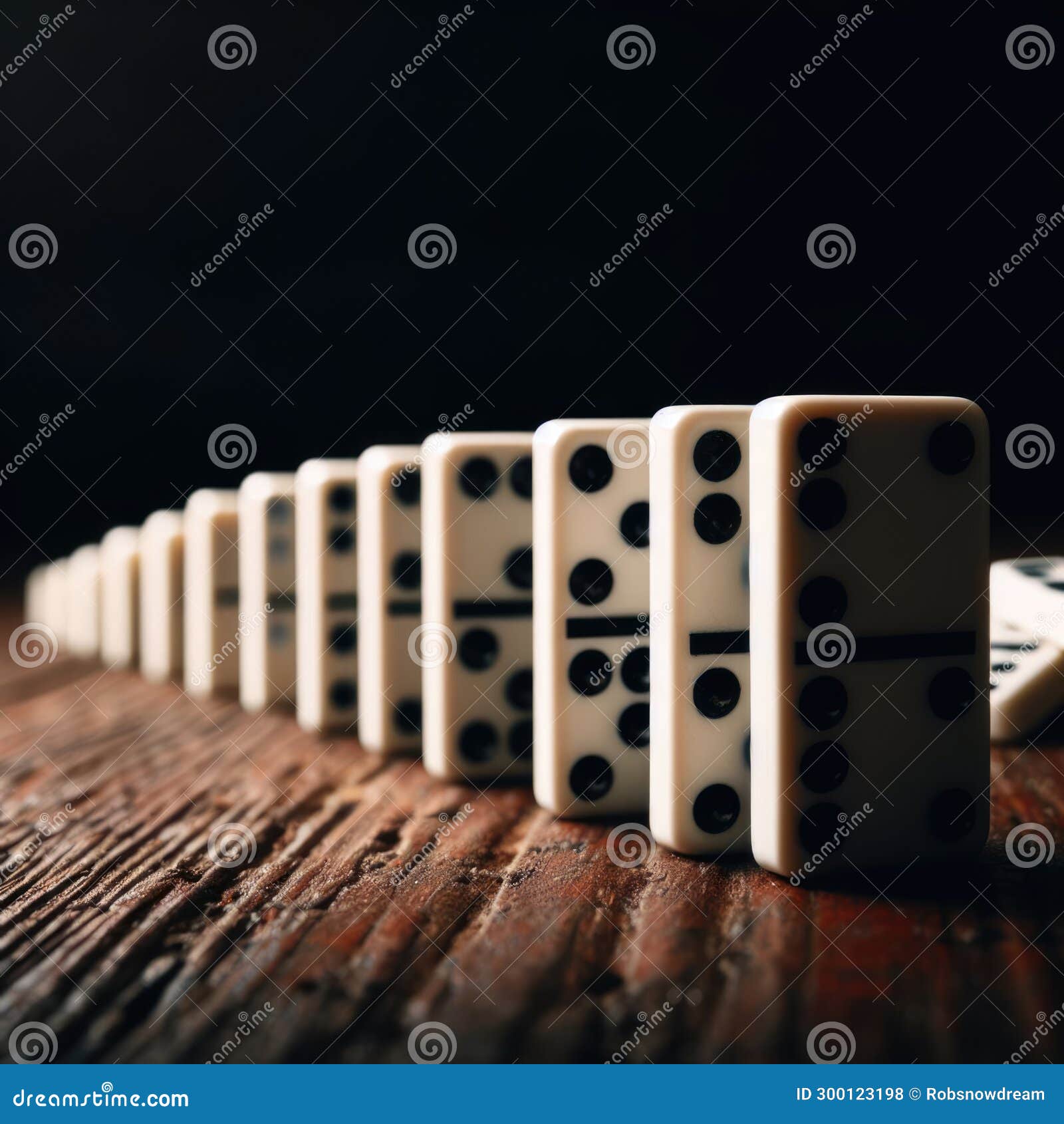 Dominoes Topping in a Line in Dark Environment Copy Space Stock Photo ...