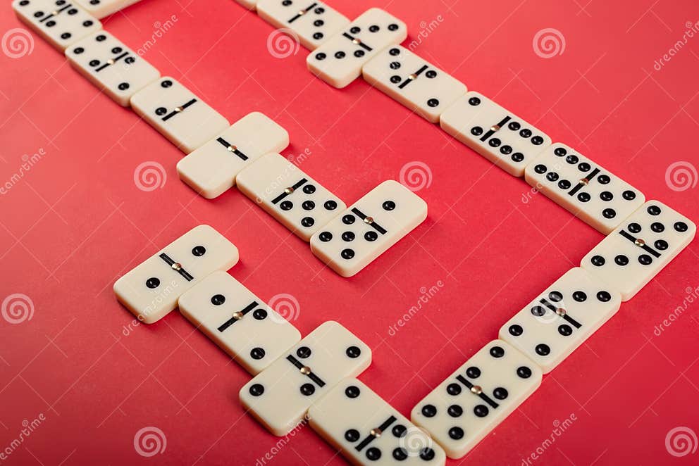 Dominoes with Red Background, Copy Space and Various Angles Stock Image ...