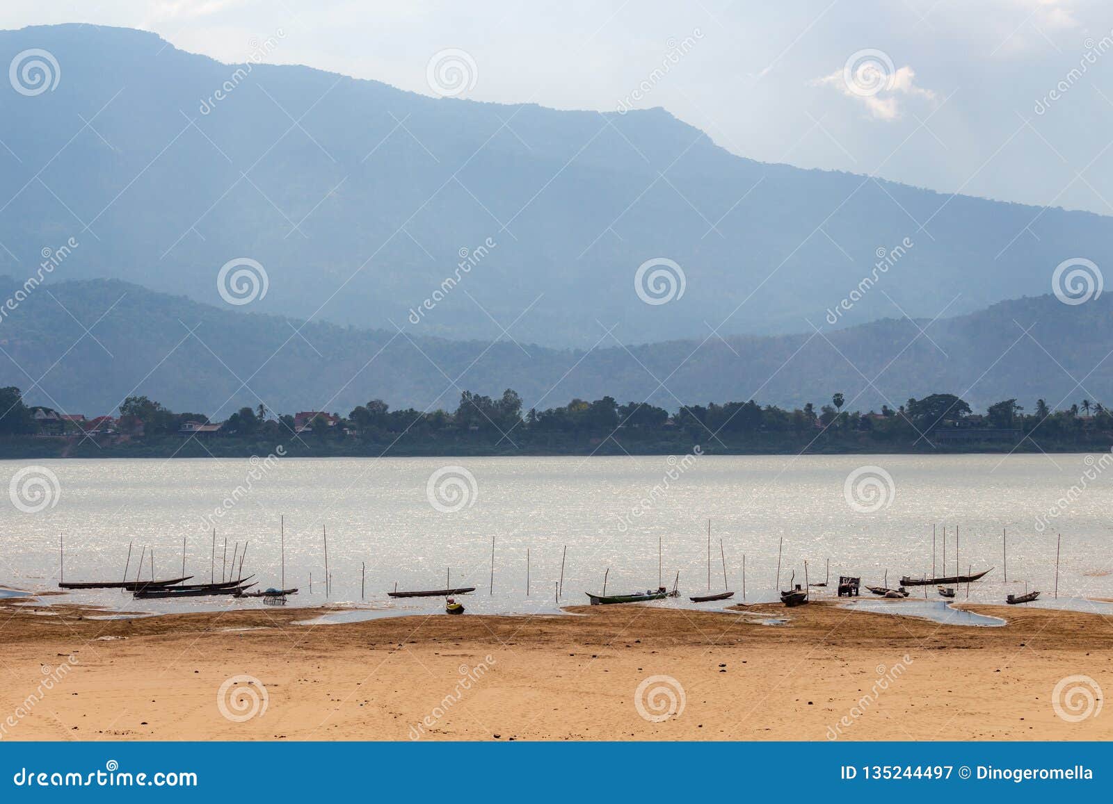Don Daeng Island Beach on the Mekong Laos Stock Image - Image of ...