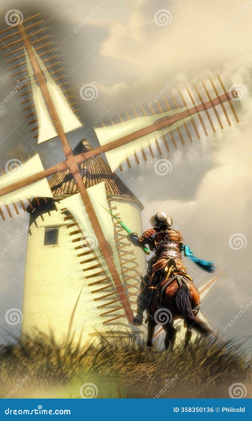 Don Quixote Windmills In Consuegra Spain Sketch Hand Drawn Graphics ...