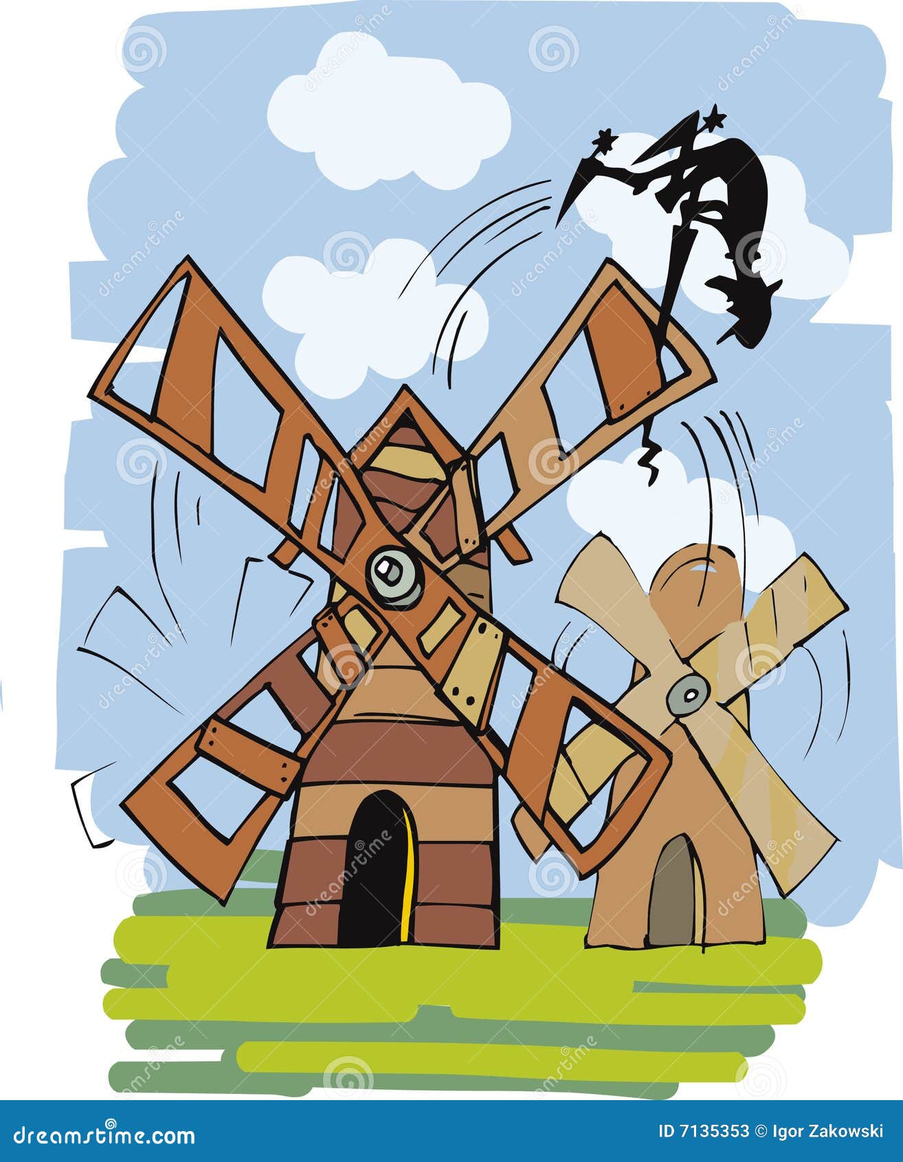 Don quixote and windmill stock vector. Illustration of attack - 7135353
