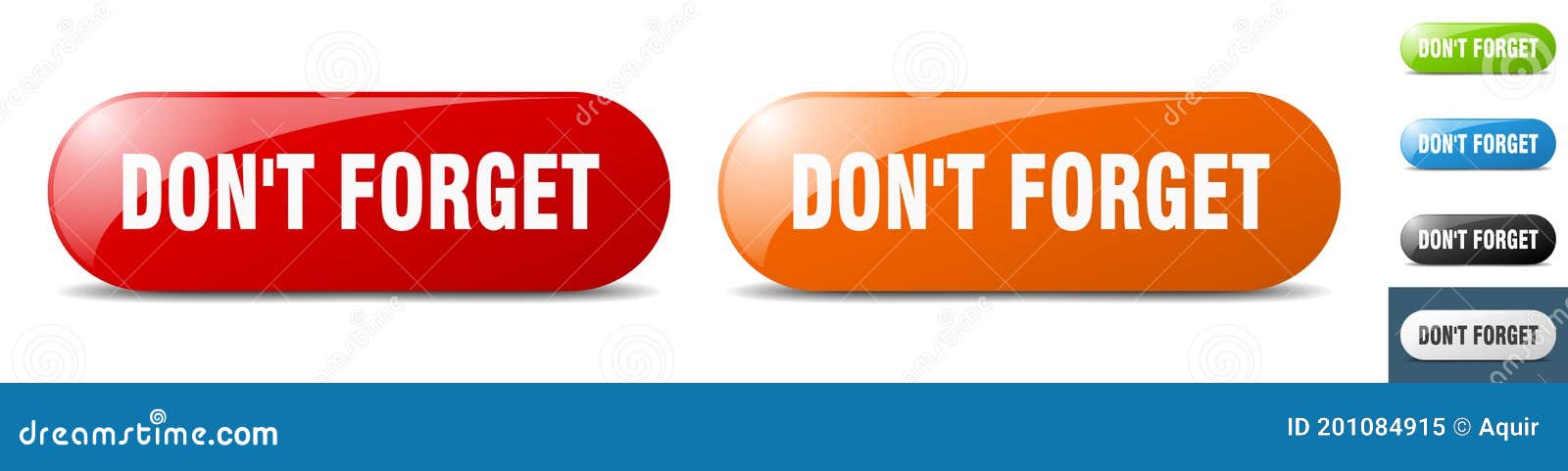 Don T Forget Button. Key. Sign. Push Button Set Stock Vector ...