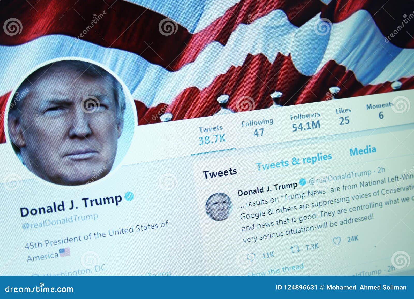 Donald Trump Twitter foto editorial. Imagen de perfil - 124896631