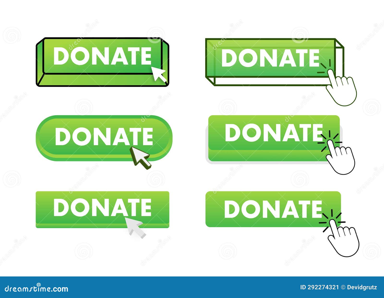 Donate Button with Pointer Clicking. Donate Web Buttons Set. User Interface Element in Flat ...