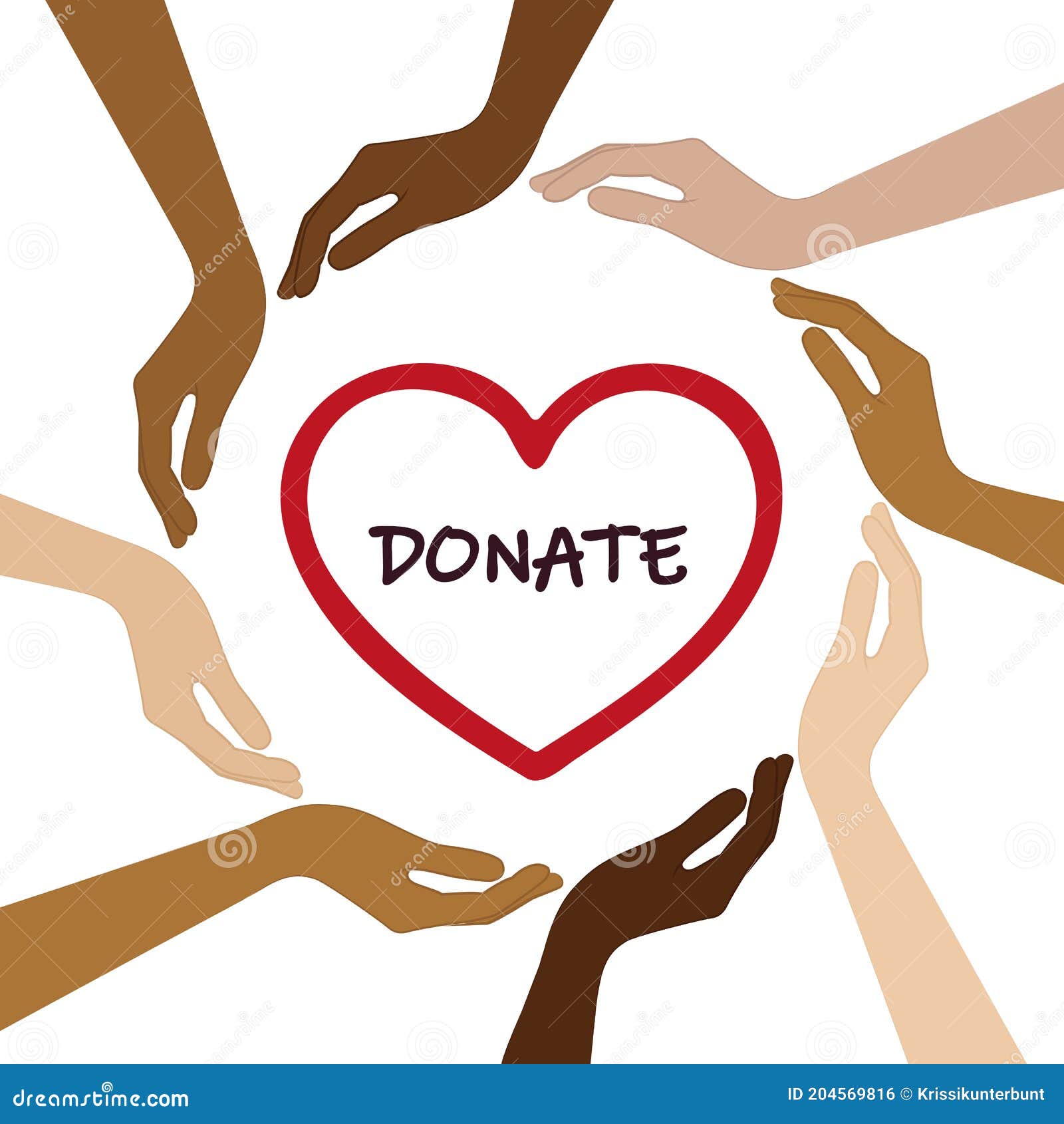 Donate Helpfulness Concept with Human Hands in Different Skin Colors ...