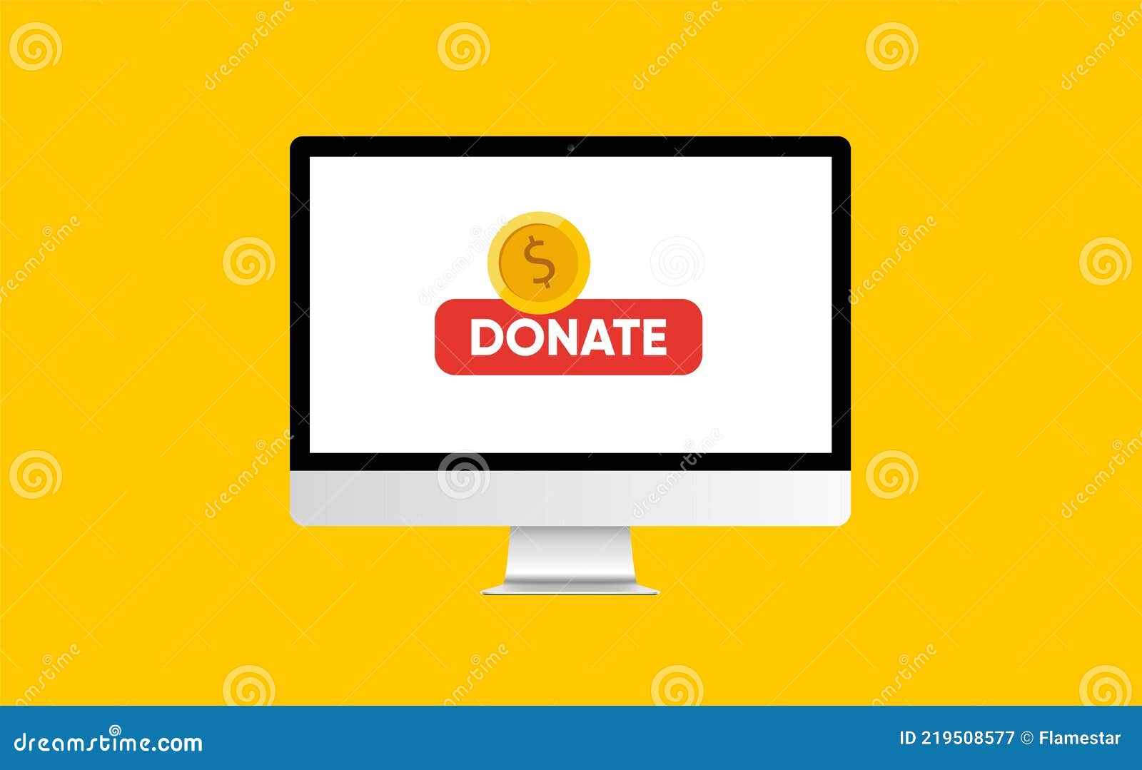 Donate Online Concept. PC with Gold Coin and Button on the Screen Stock ...